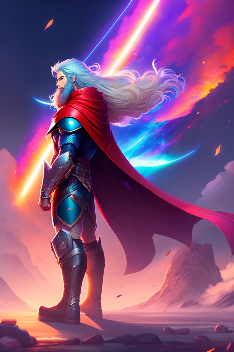 Lexica - Anime style Thor full-body, colorful background, 4k
