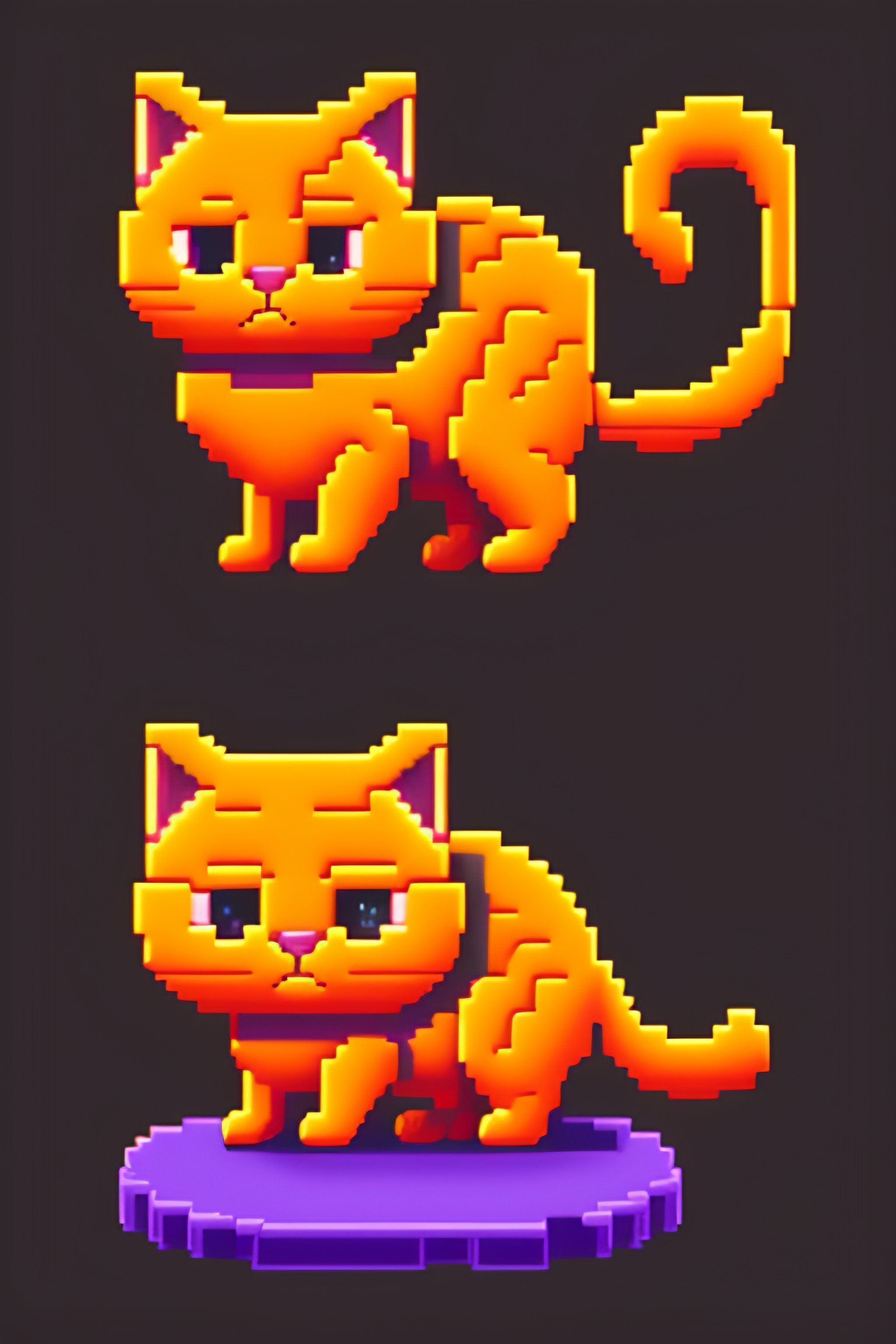 Lexica - A 2d 16-bit pixel orange cat video game sprite with purple ...