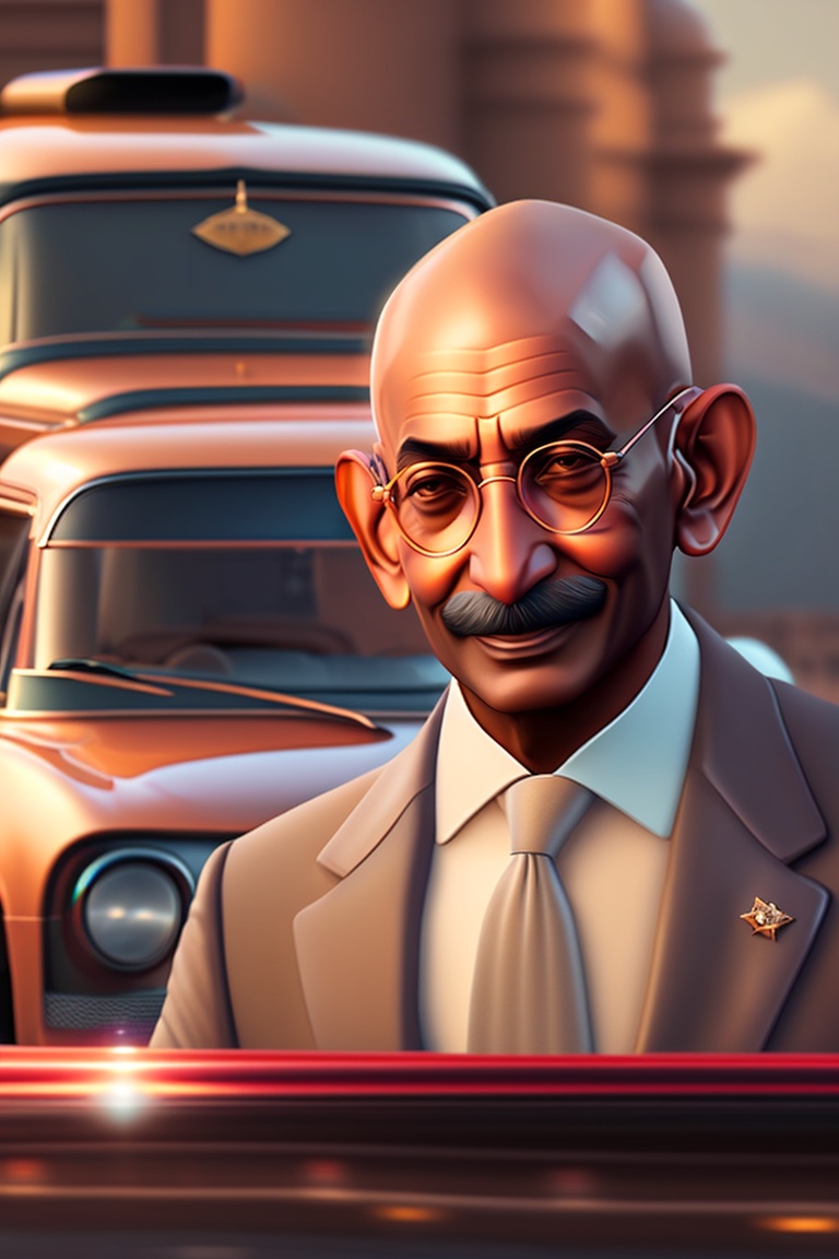 Lexica - Mahatma Gandhi with expensive cars and lifestyle, 8k render