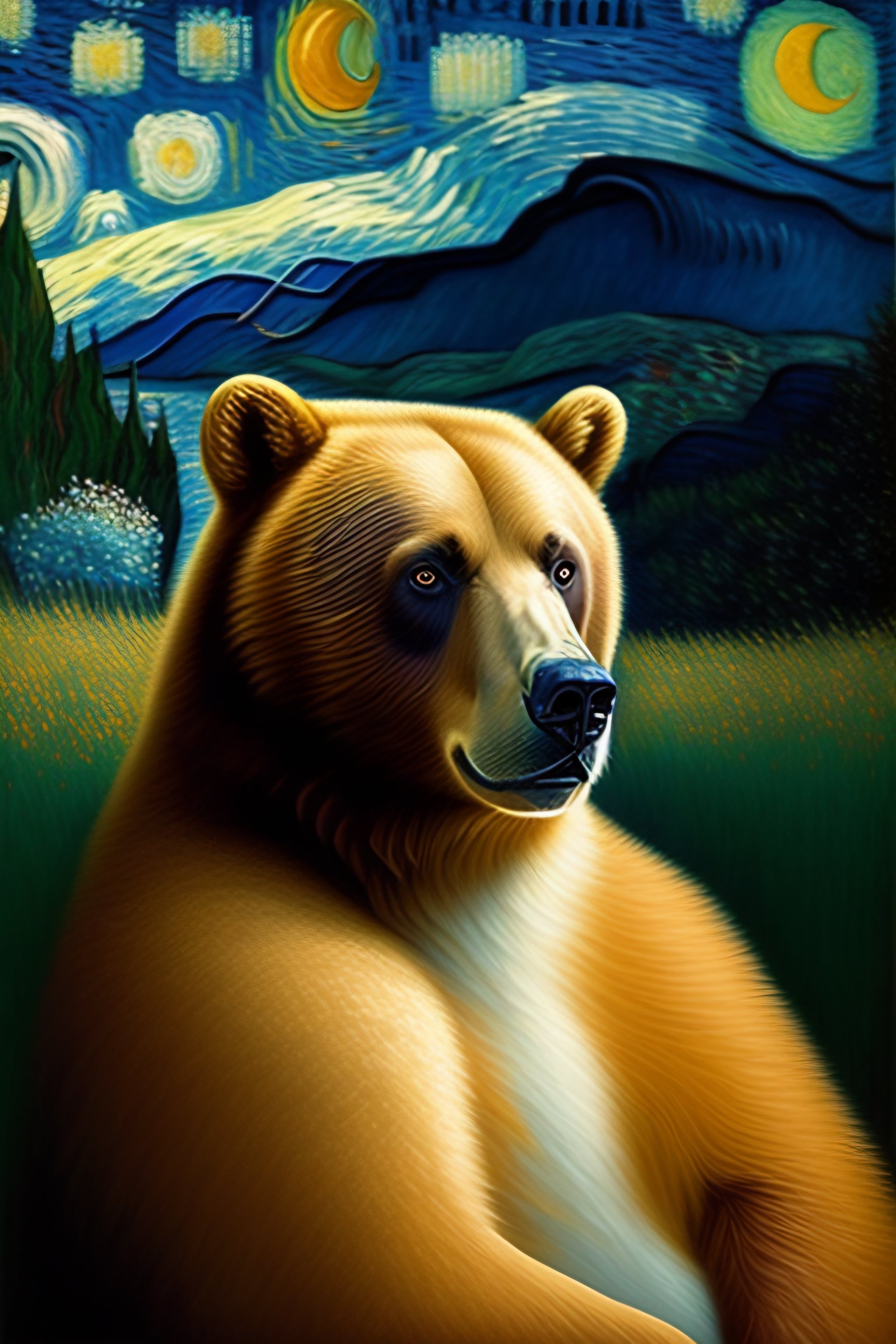 Lexica - A bear in heaven, portrait, renaissance painting, van gogh