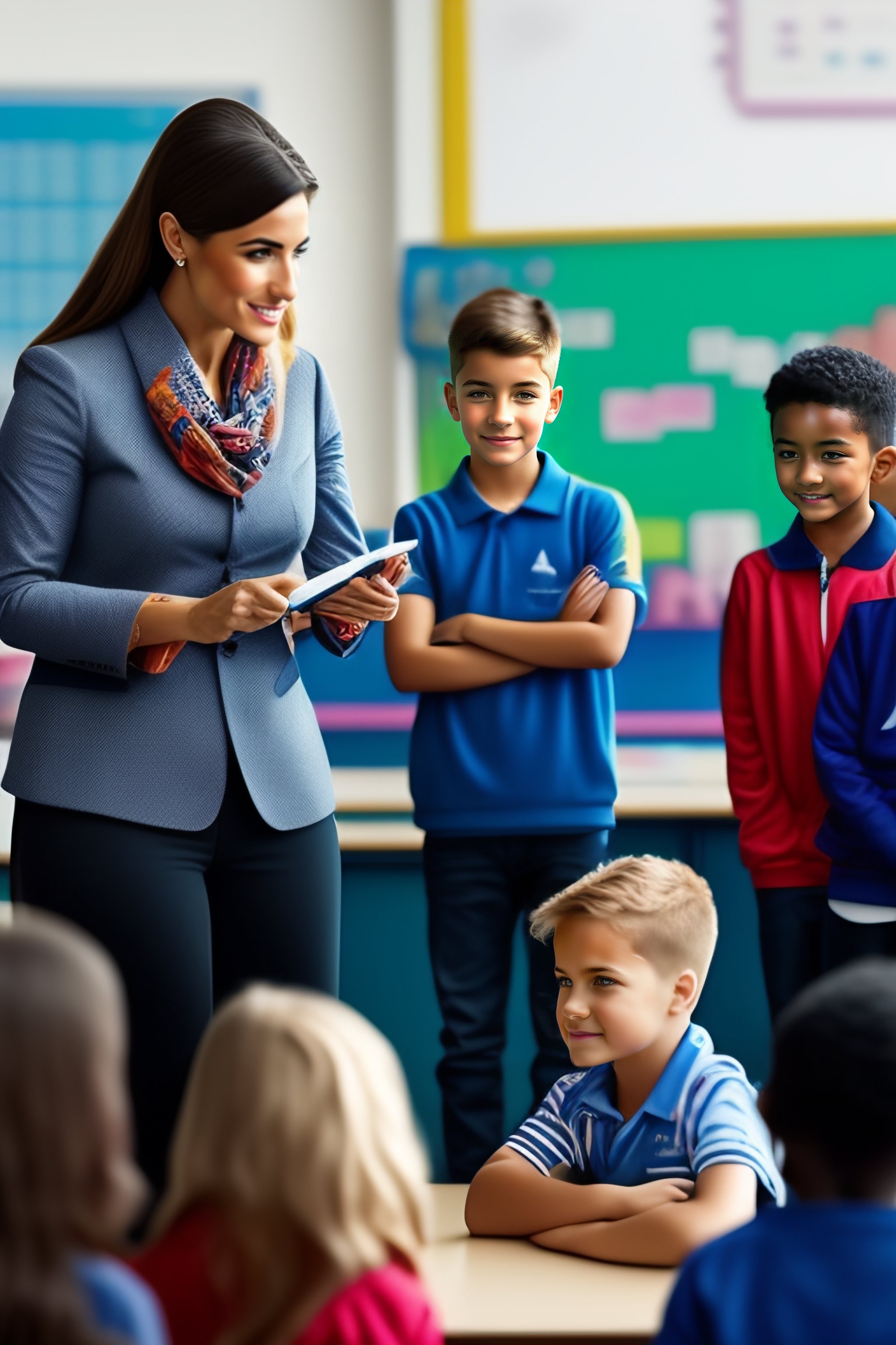 Lexica - Female teacher in front of a mixed class with young students ...
