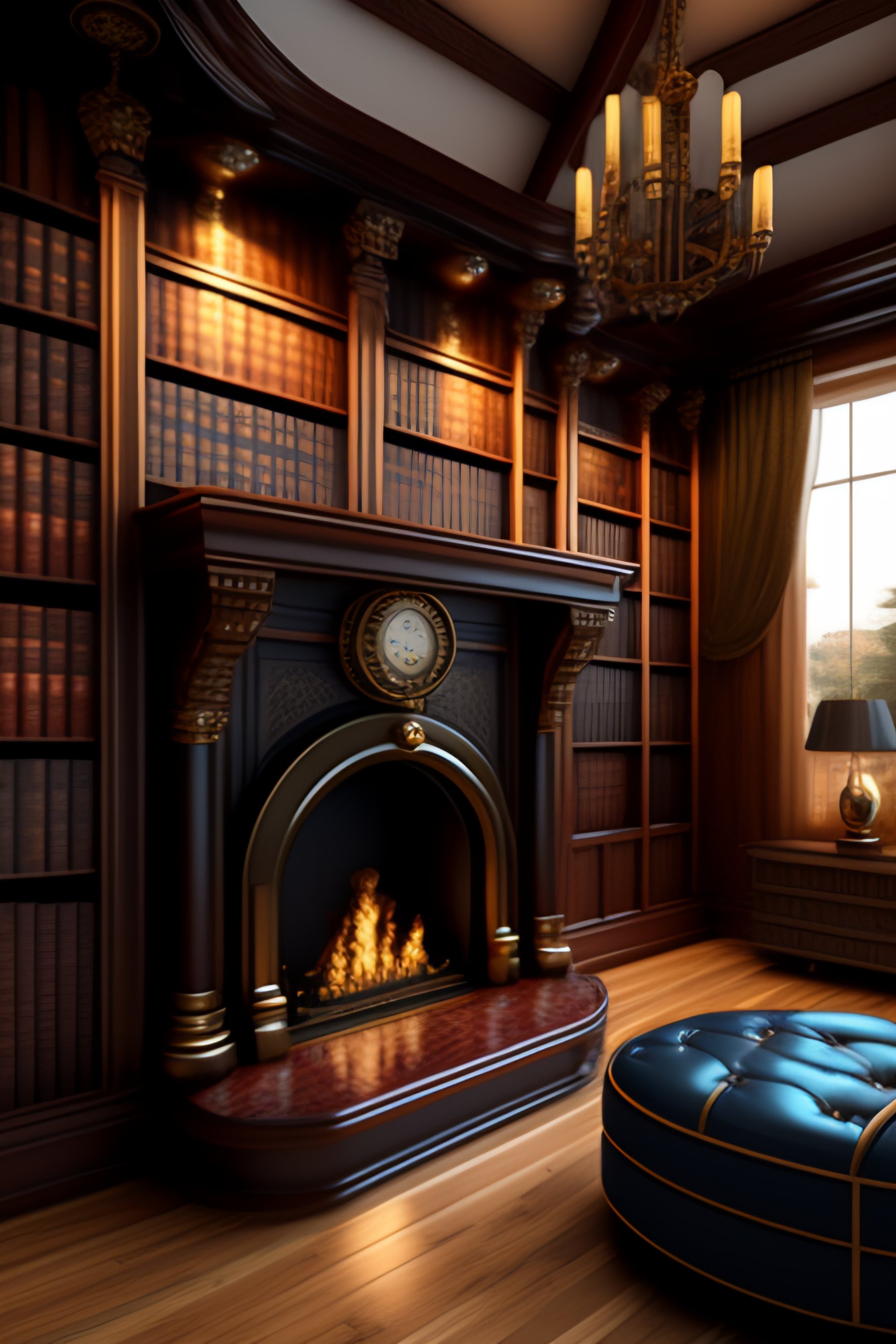 Lexica - Steampunk library with a giant fireplace