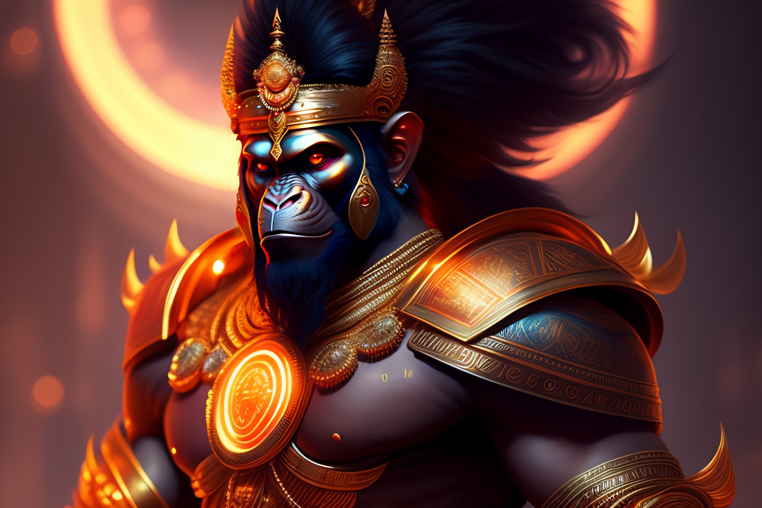 Lexica - Full body portrait of monkey face hindu god hanuman, sci - fi ...