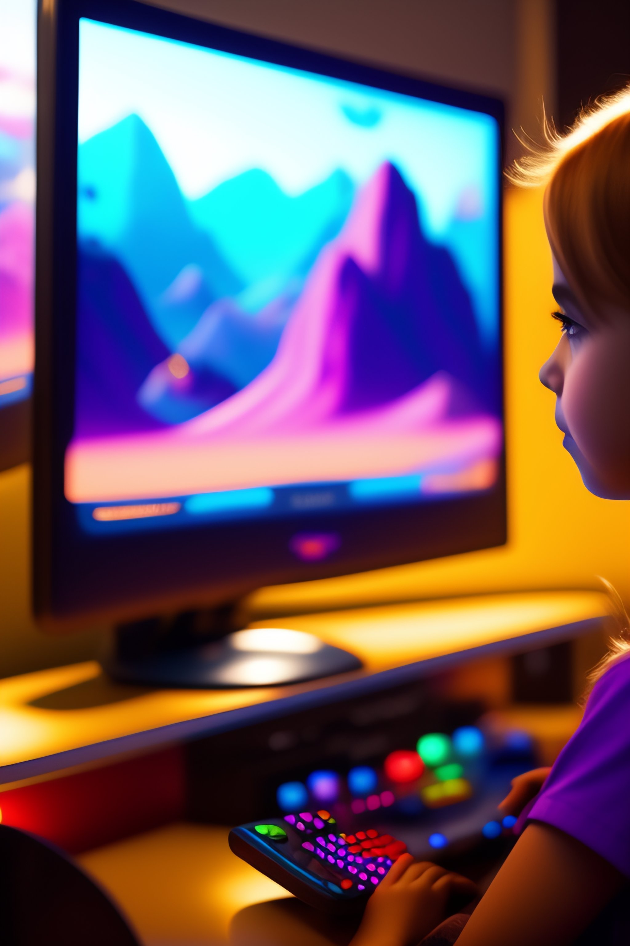 Lexica - Bright Pixar art girl playing computer games, where the ...