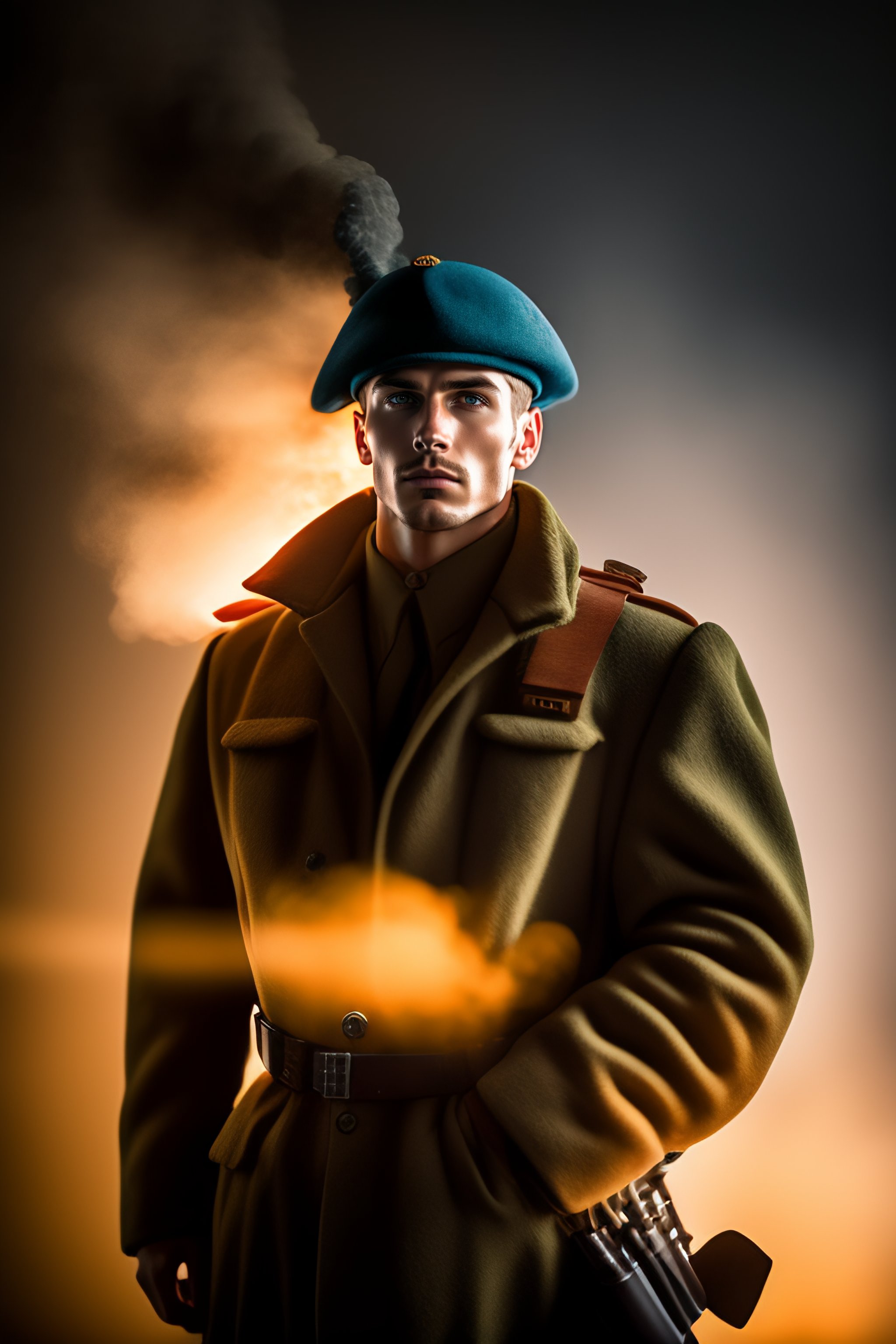 Lexica - WwII german soldier, studio light, smoke, sunrise, weapon, 100 ...