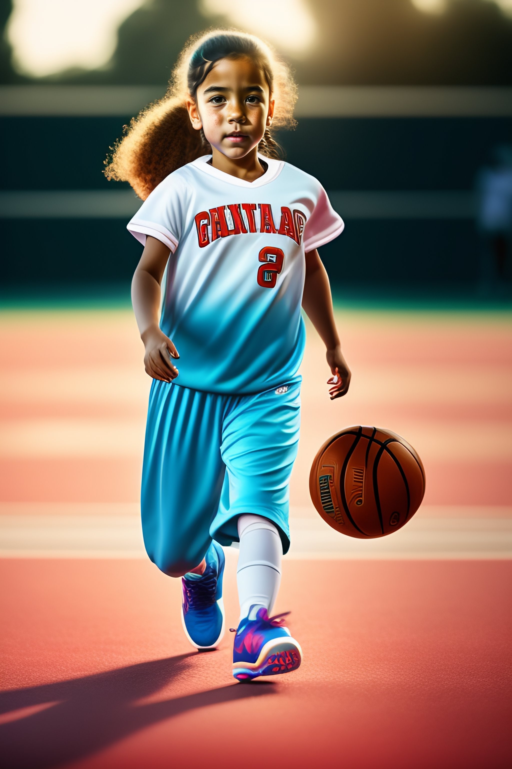 Lexica - A girl playing basketball in pijamas