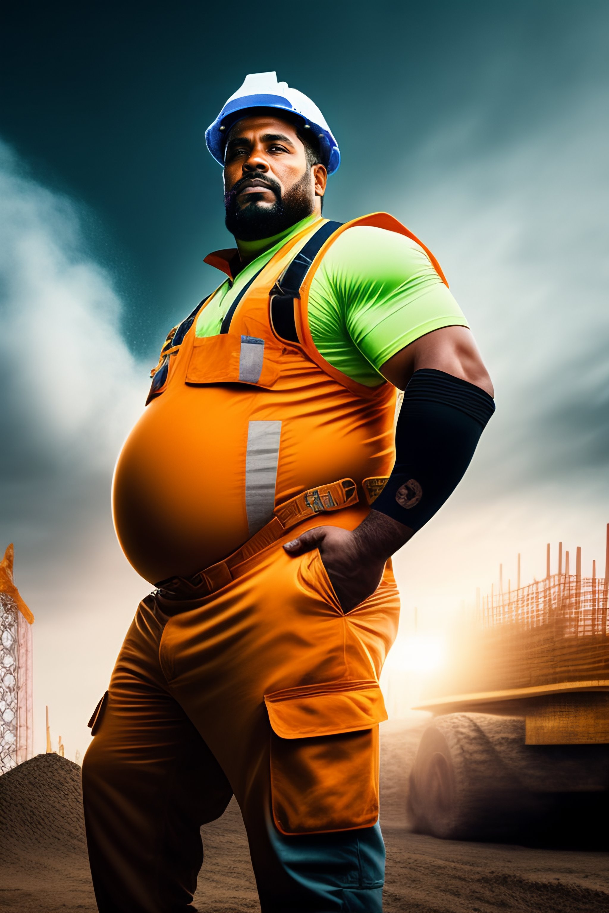 Lexica - A construction worker, with a (very large belly), amateur photo