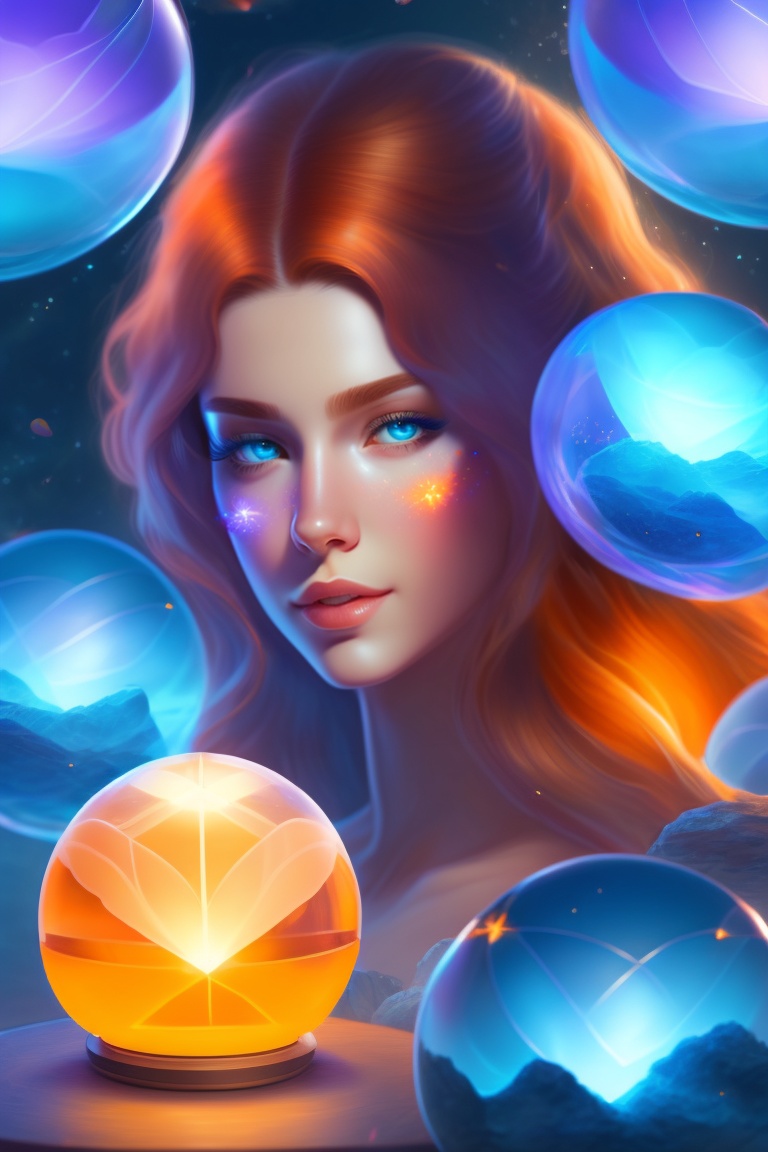 Lexica - A beautiful seer is holding a glowing magic ball in the center ...