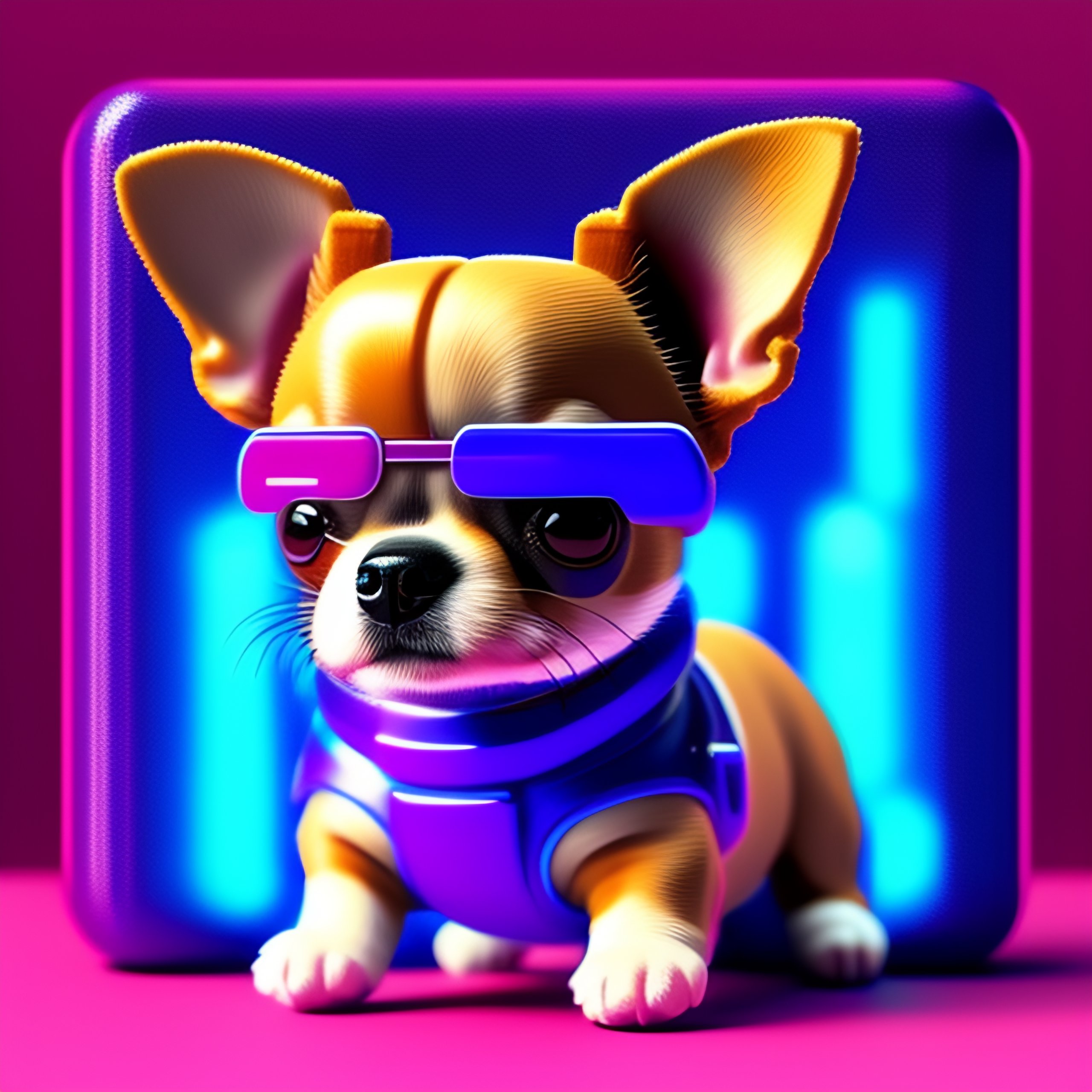 Lexica - A 3d plush burning cute cyberpunk chihuahua dog in front of ...