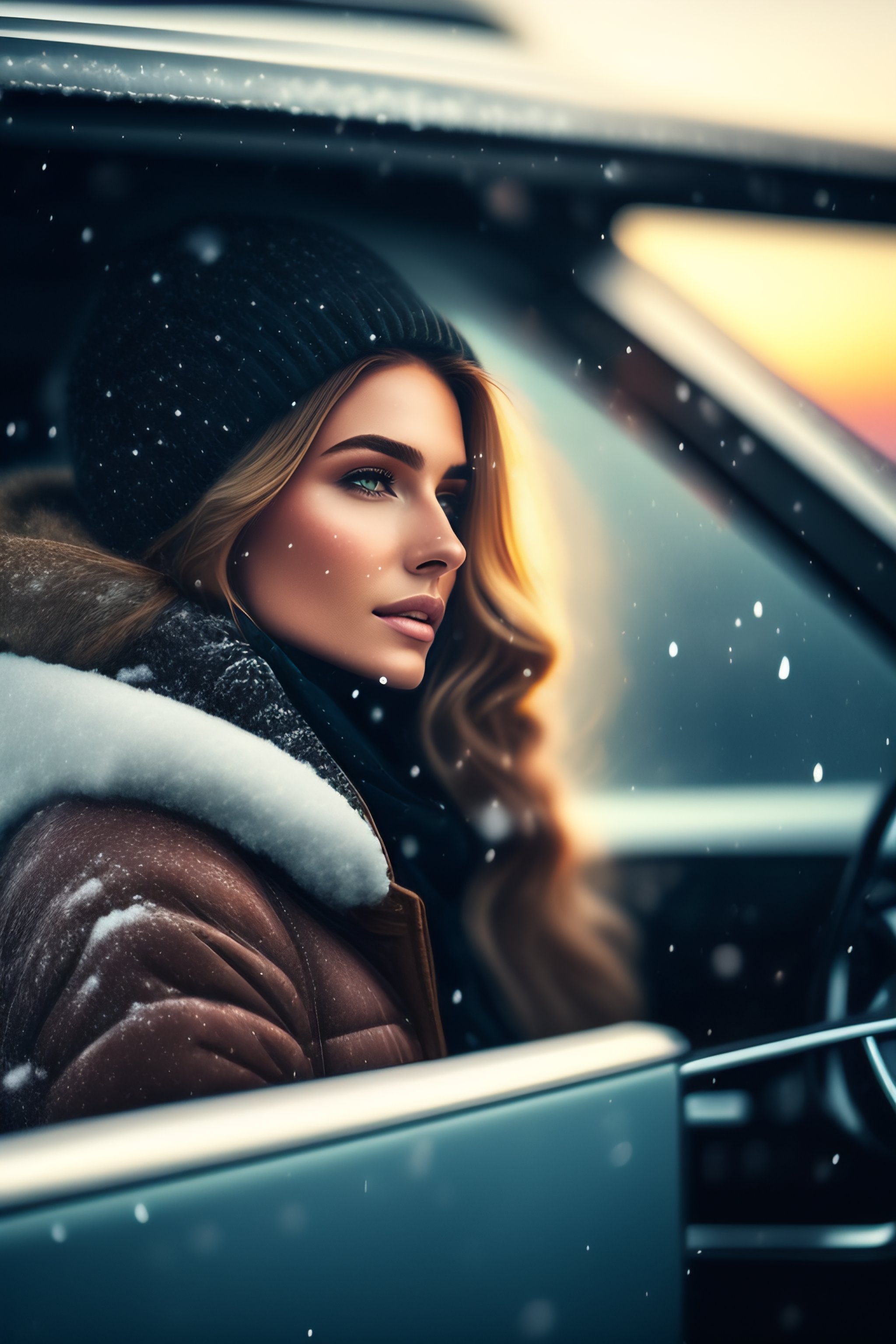 Lexica - Beautiful girl, next to the driver, rush along the freeway ...