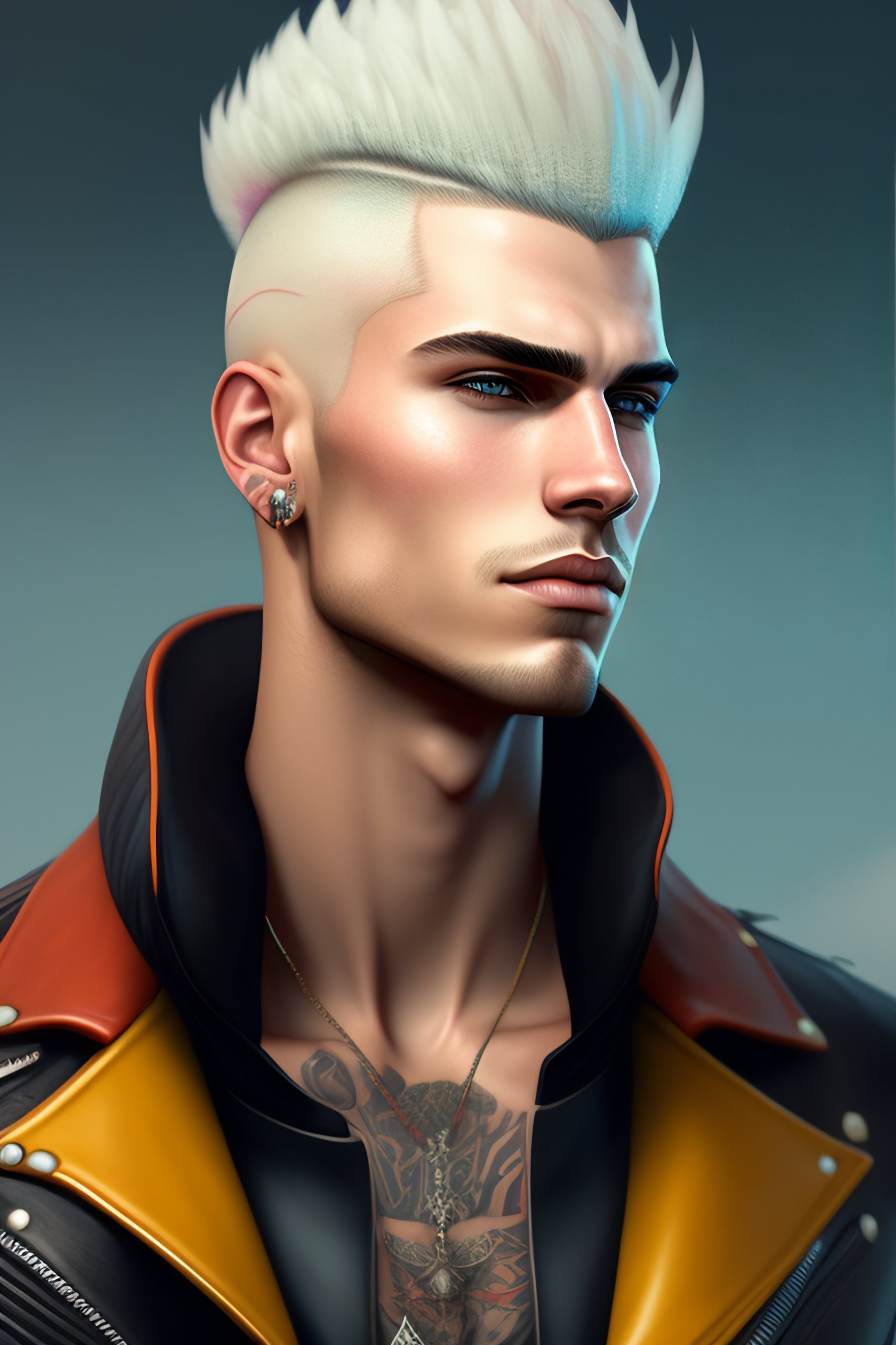 Lexica - Realistic portrait of a white young male punk rocker, shaved ...