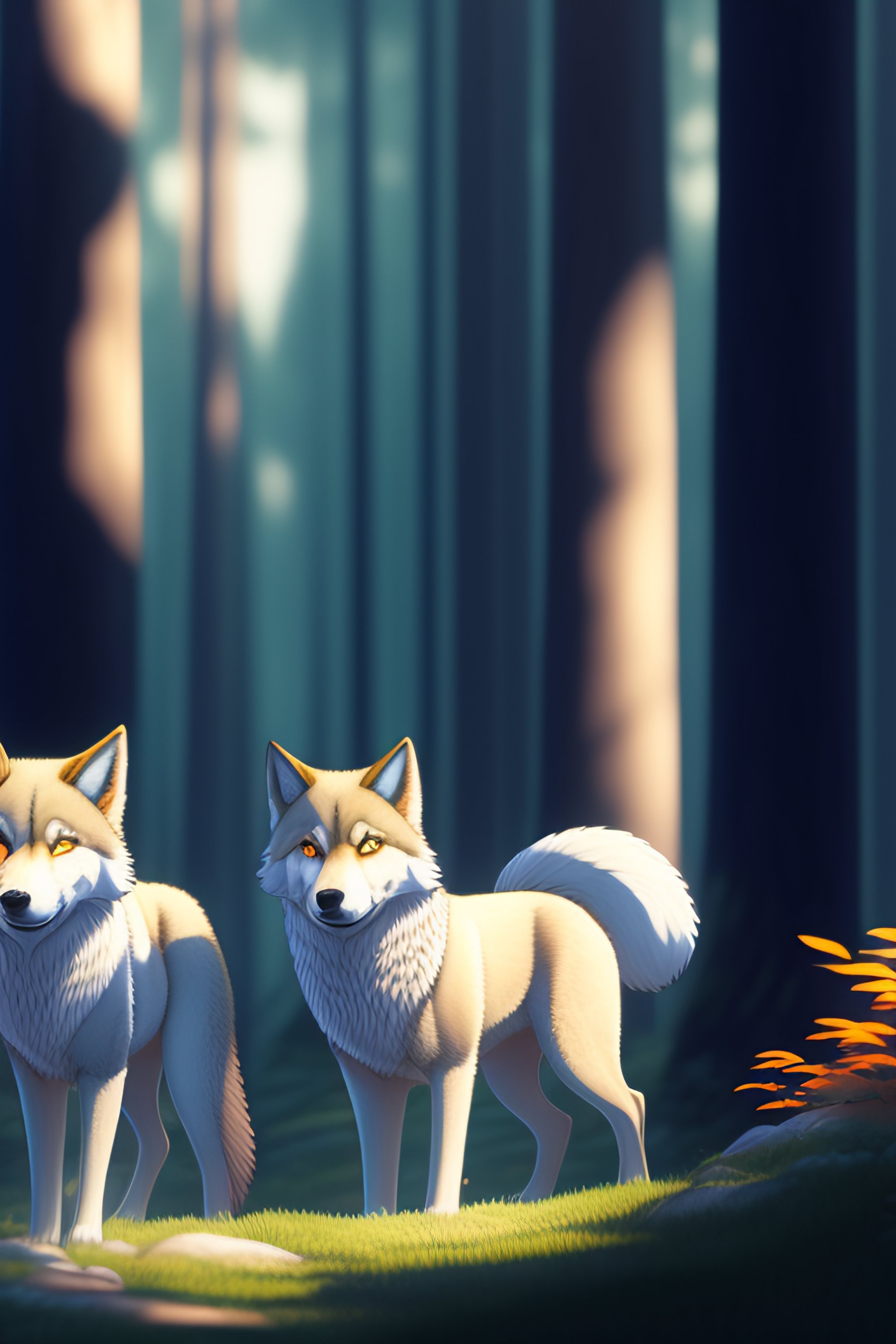 Lexica - Wide shot. A children book illustration about 3 little wolves ...