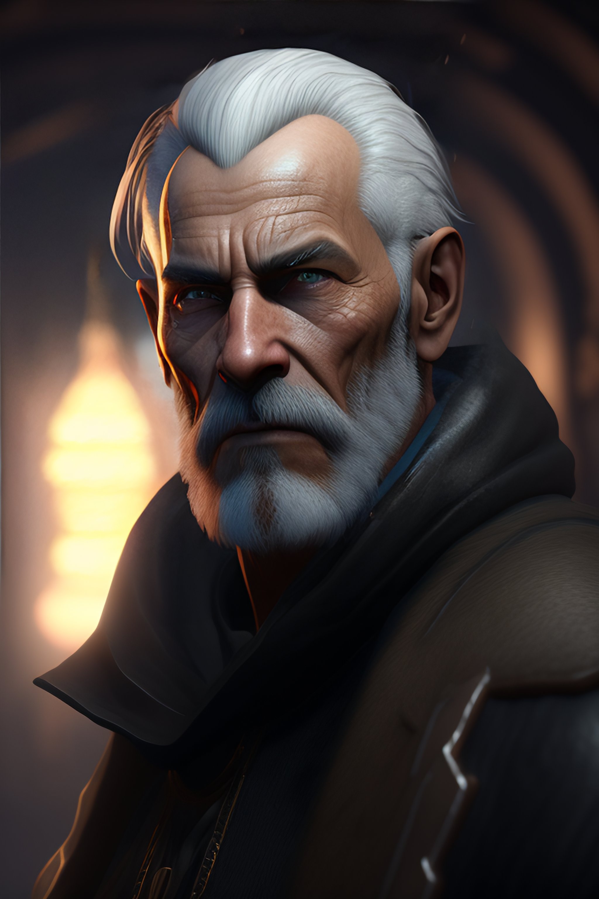 Lexica - Old man, wrinkled face, gray hair, catacombs, thief wear, dark ...