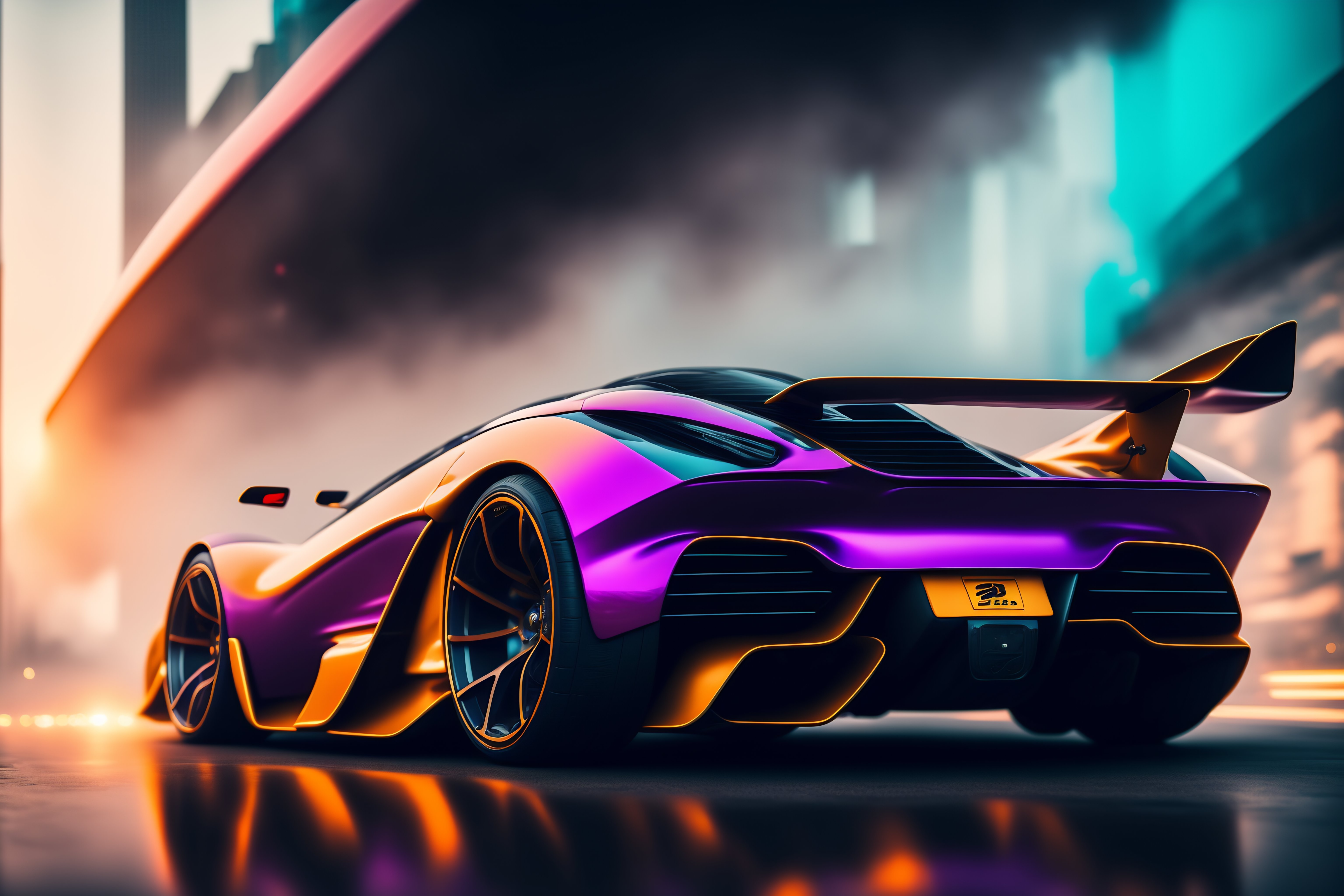 Lexica - Hypercars cyberpunk, muted colors ,swirling color smokes ...