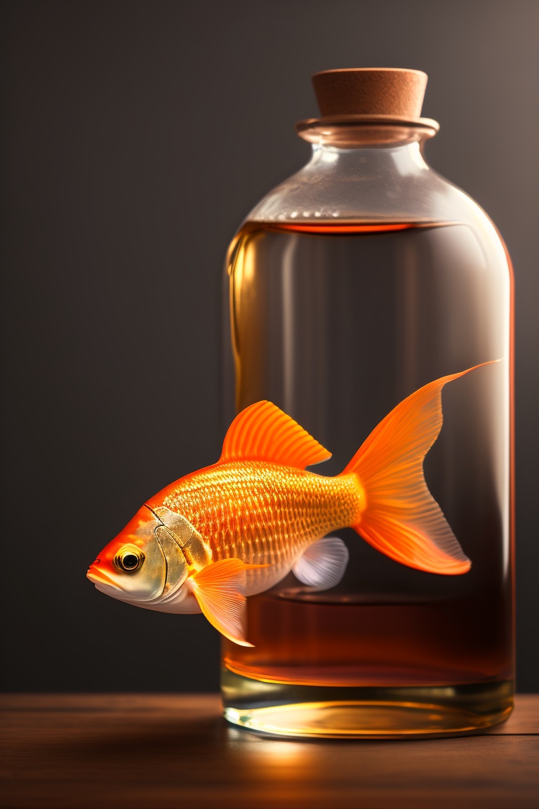 Lexica - A goldfish setting in an old alcohol still, canon lens, shot ...