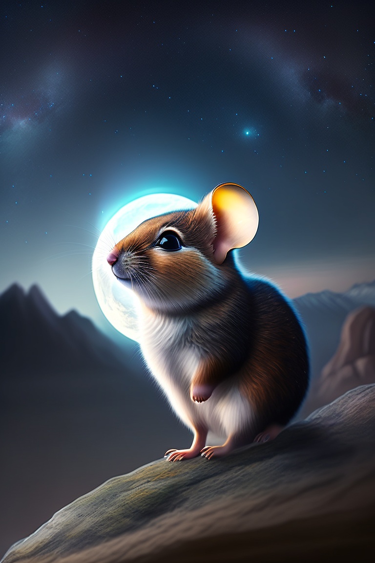Lexica - A small and curious mouse, gazing up at the bright moon in the ...