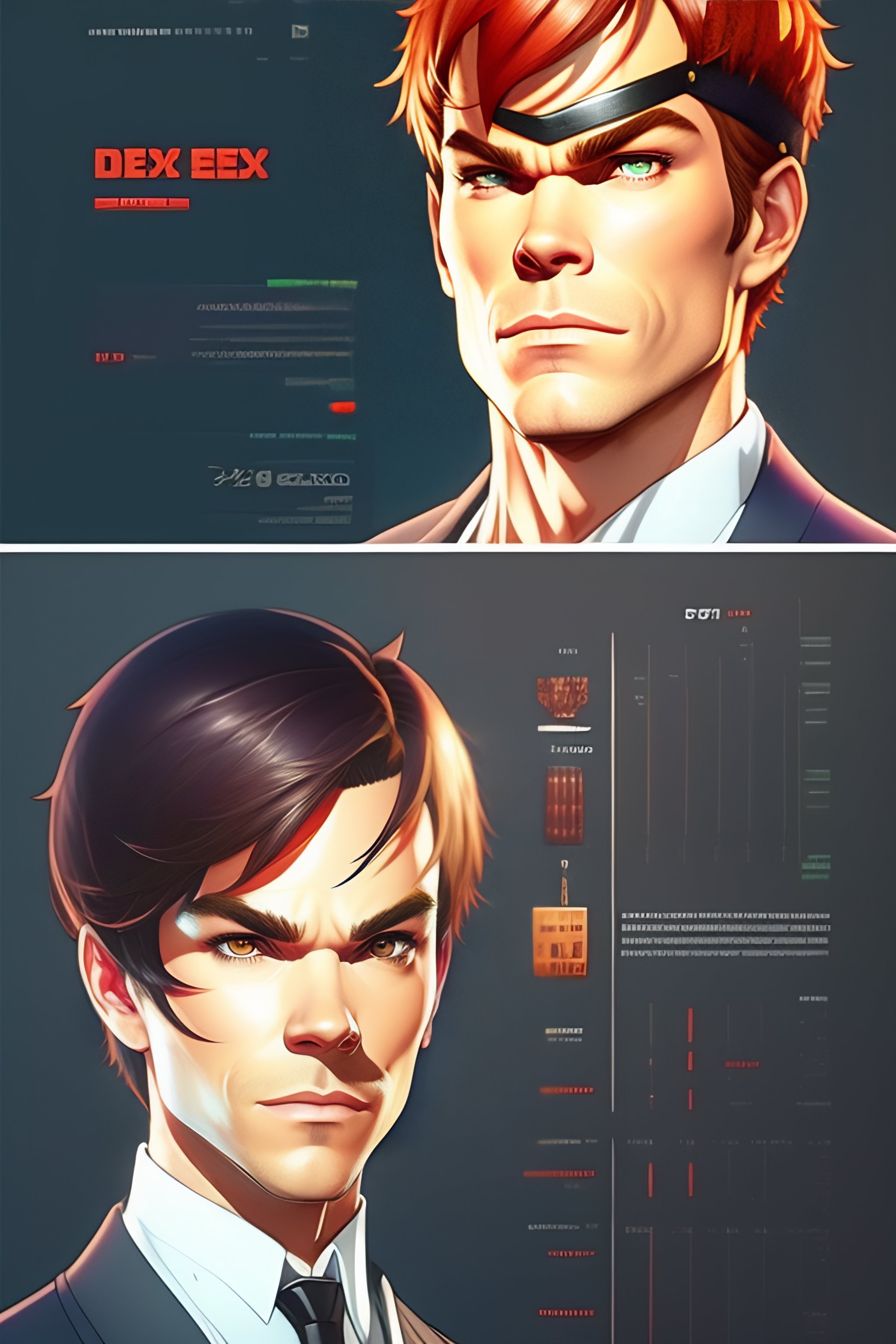 Lexica - Character concept art of Michael C. Hall as dexter as an anime ...