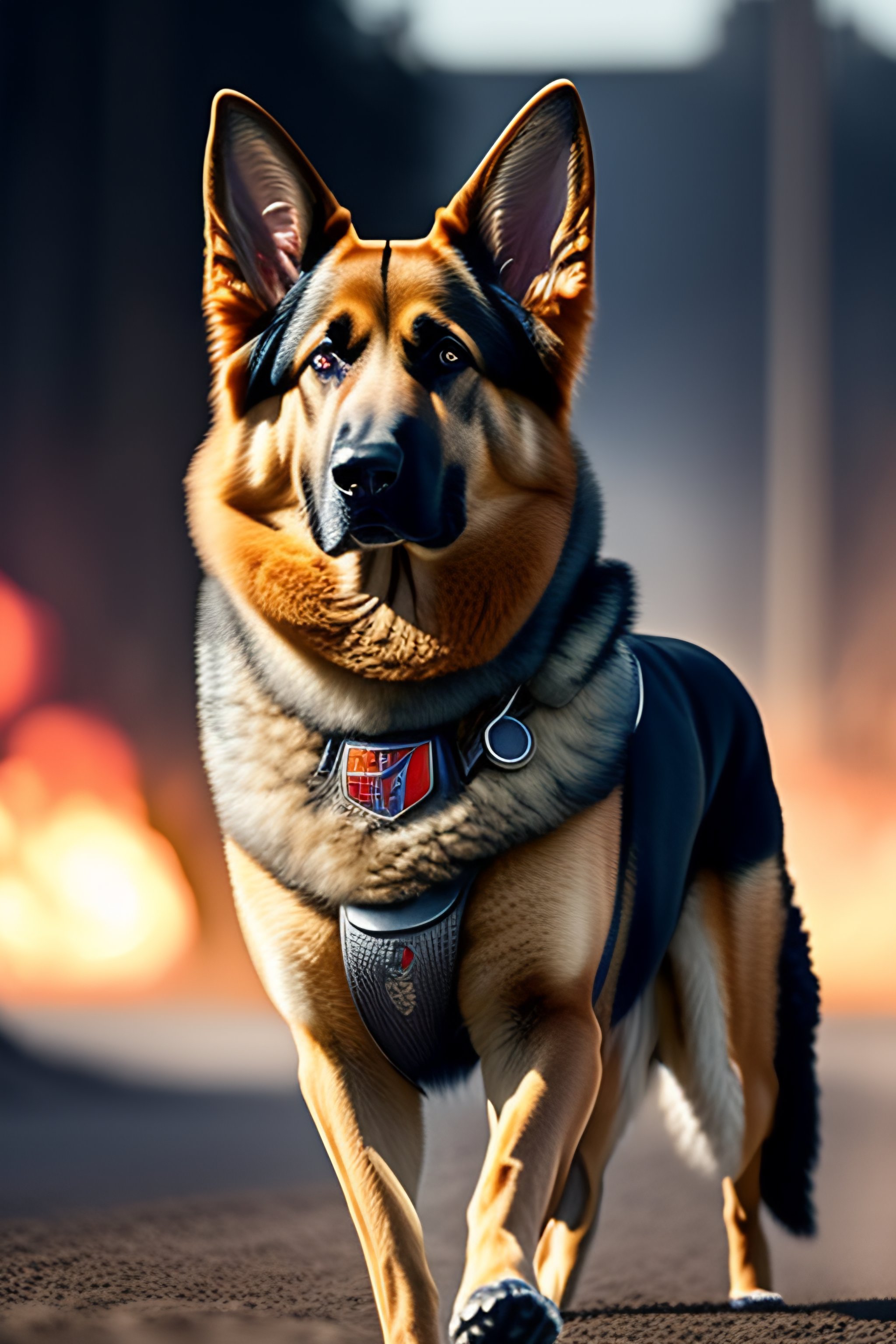 Lexica - A German Shepherd that is bipedal, Wears full plated metal ...