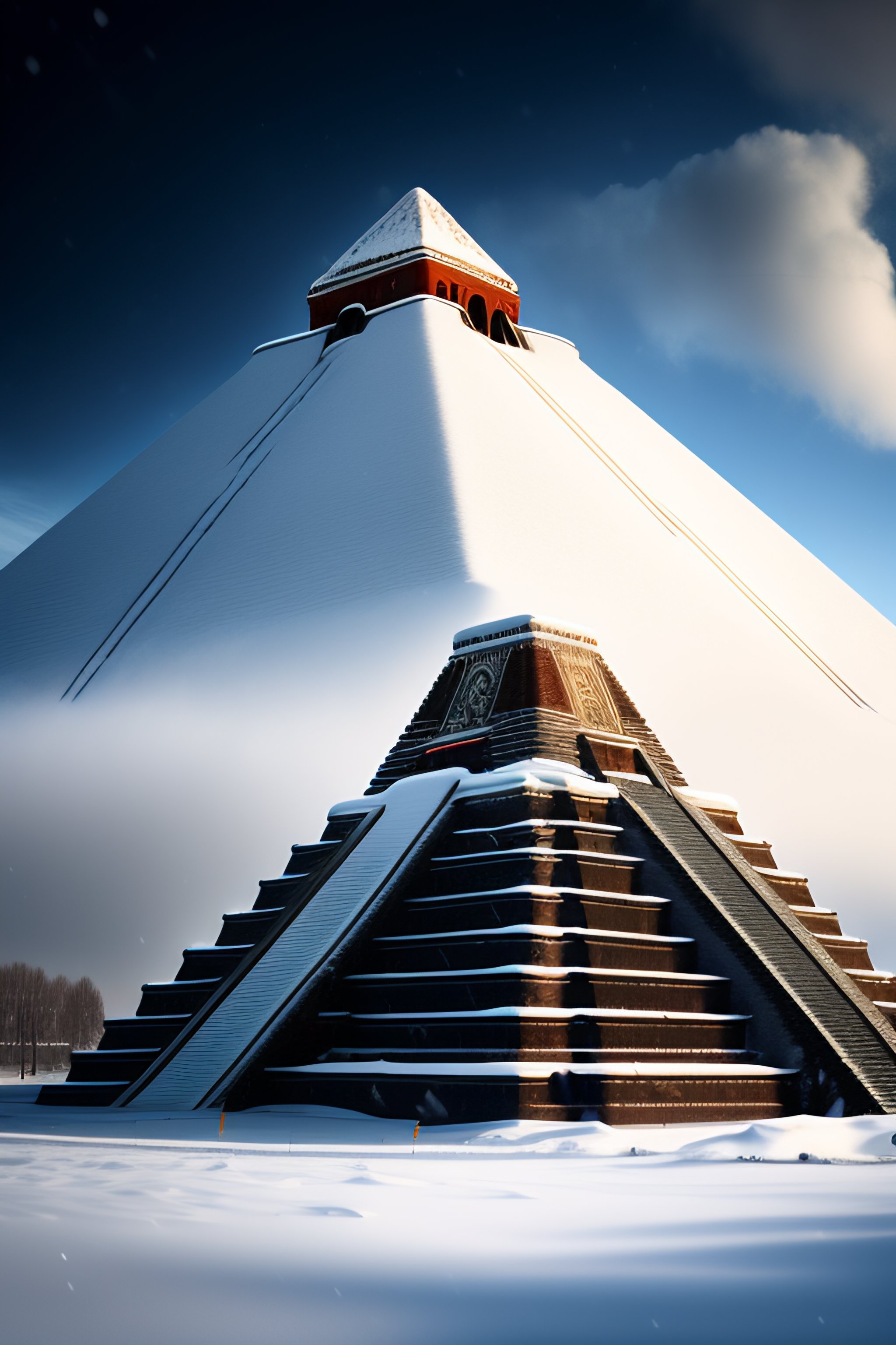 Lexica - Ancient Aztec pyramid in the snow at moscow realistic photo ...