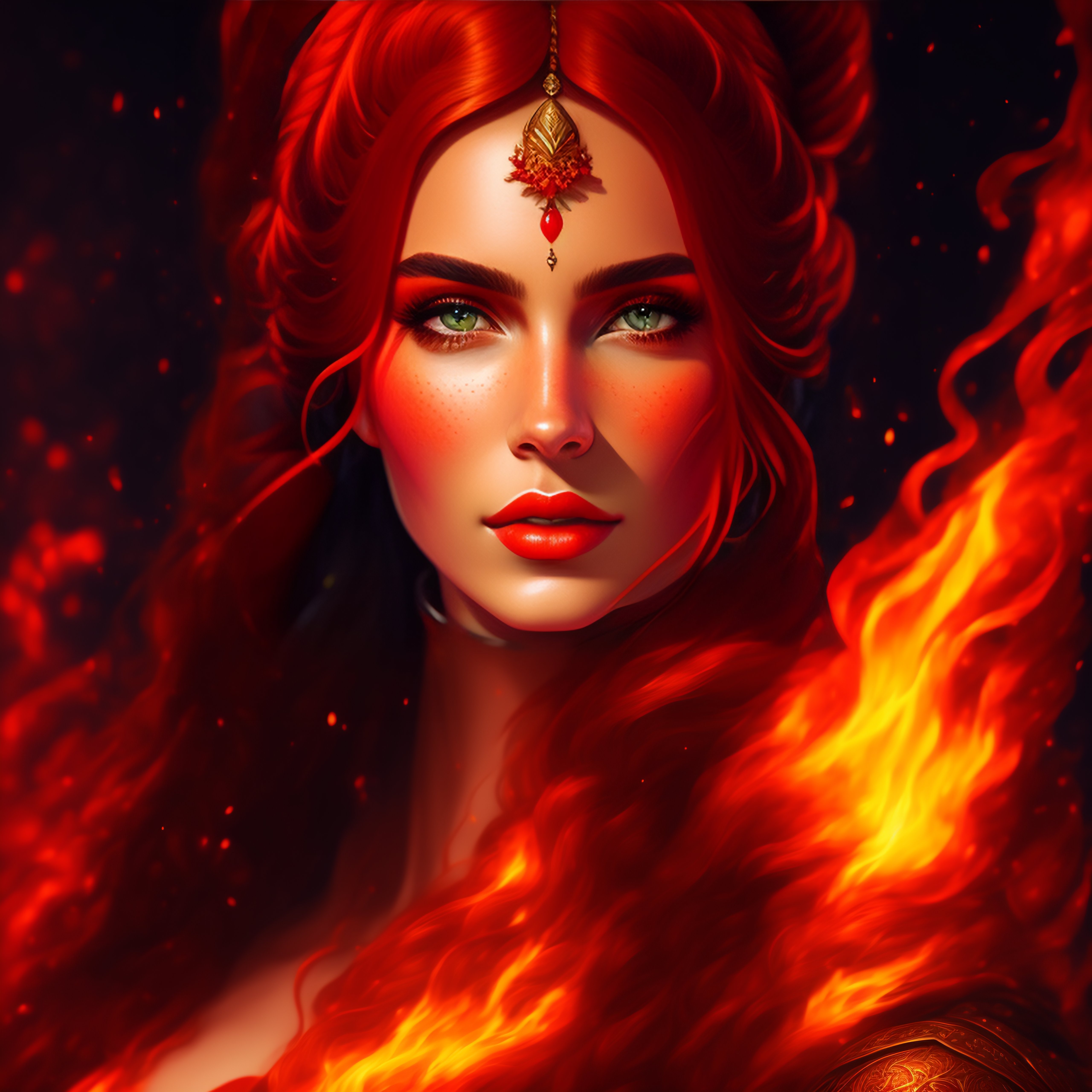 Lexica - Portrait of a beautiful woman surrounded by fire, portrait of ...