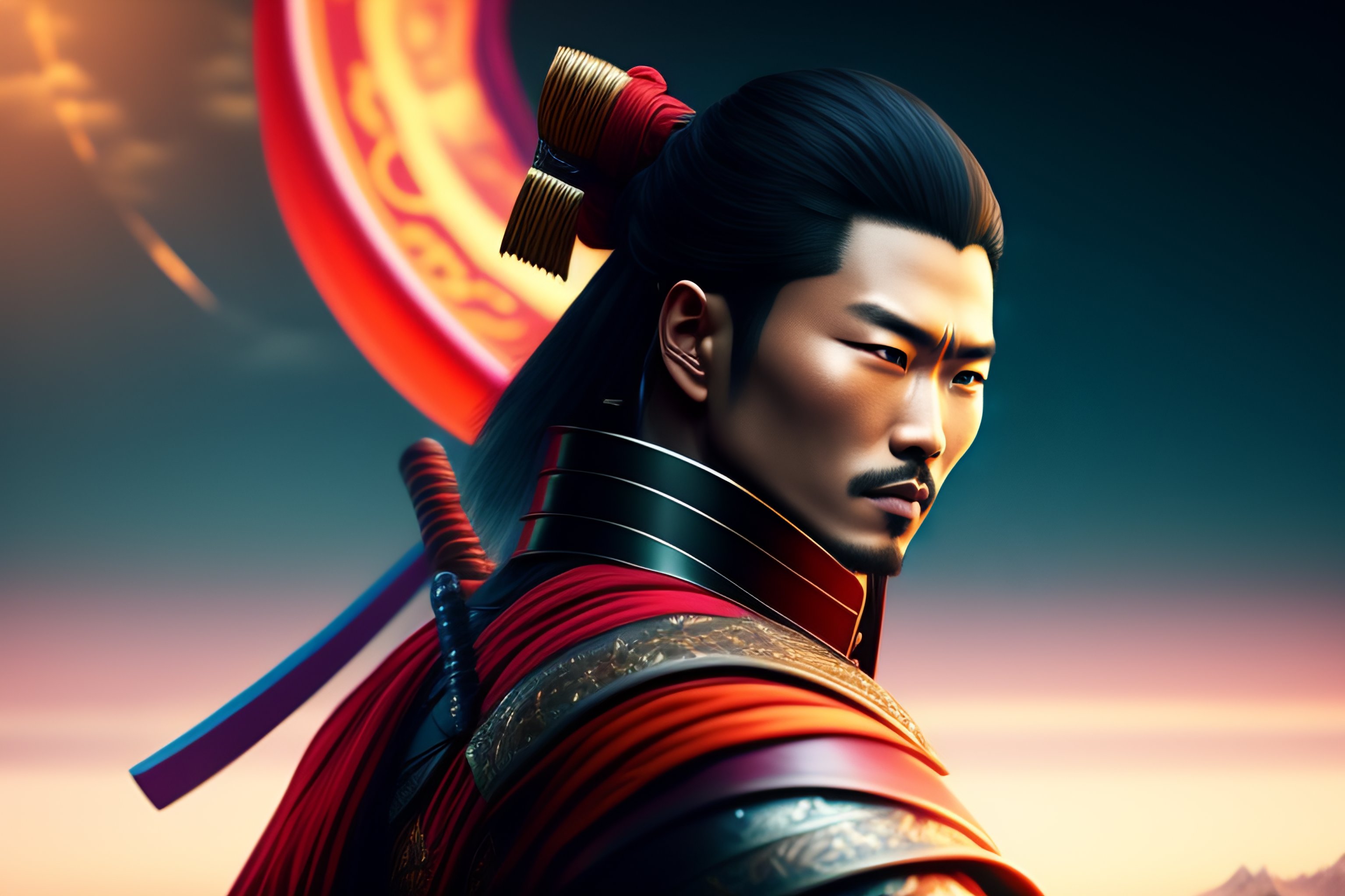 Lexica - 2d samurai with war background