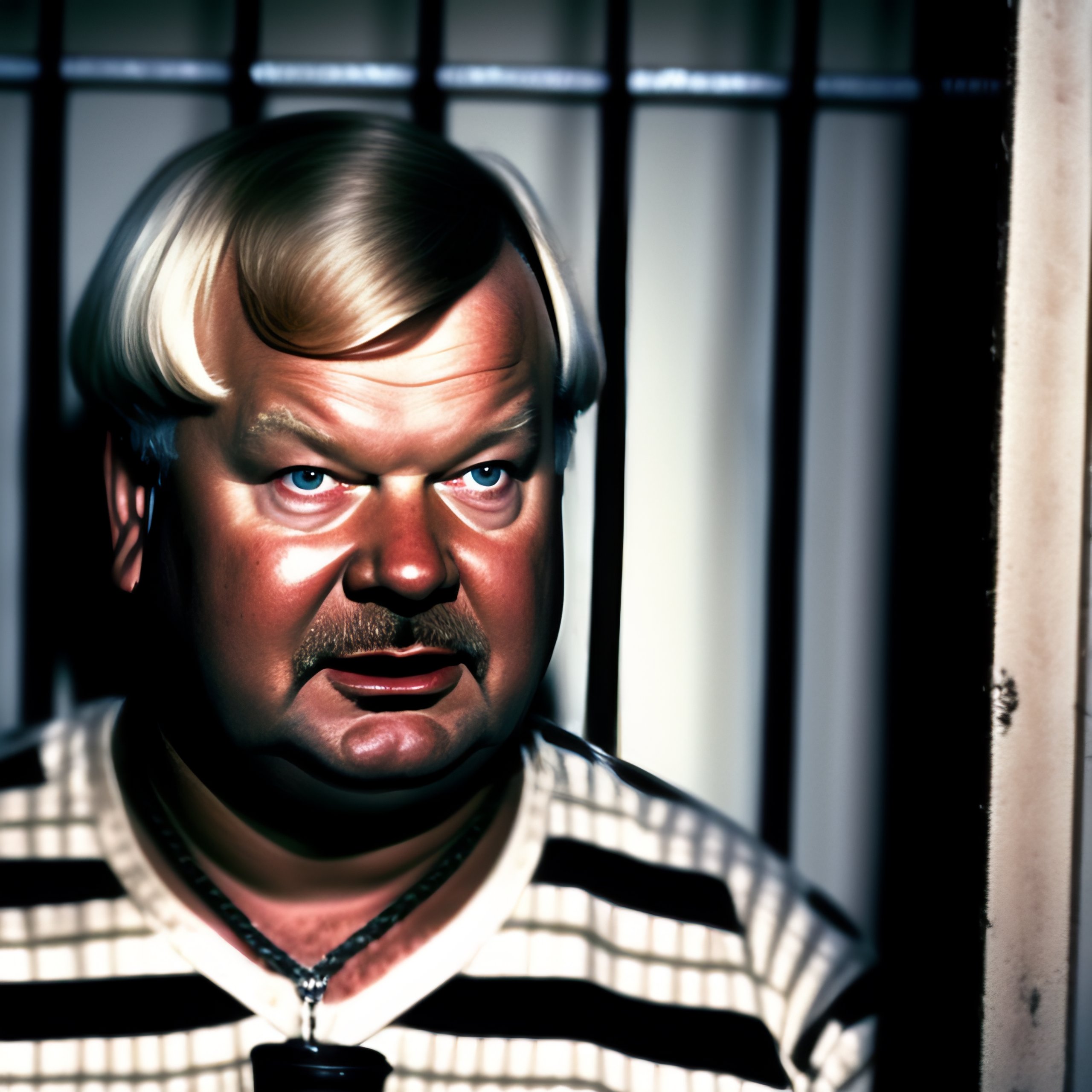 Lexica - Benny hill as a prisoner in jail cell, death row, sitting in ...