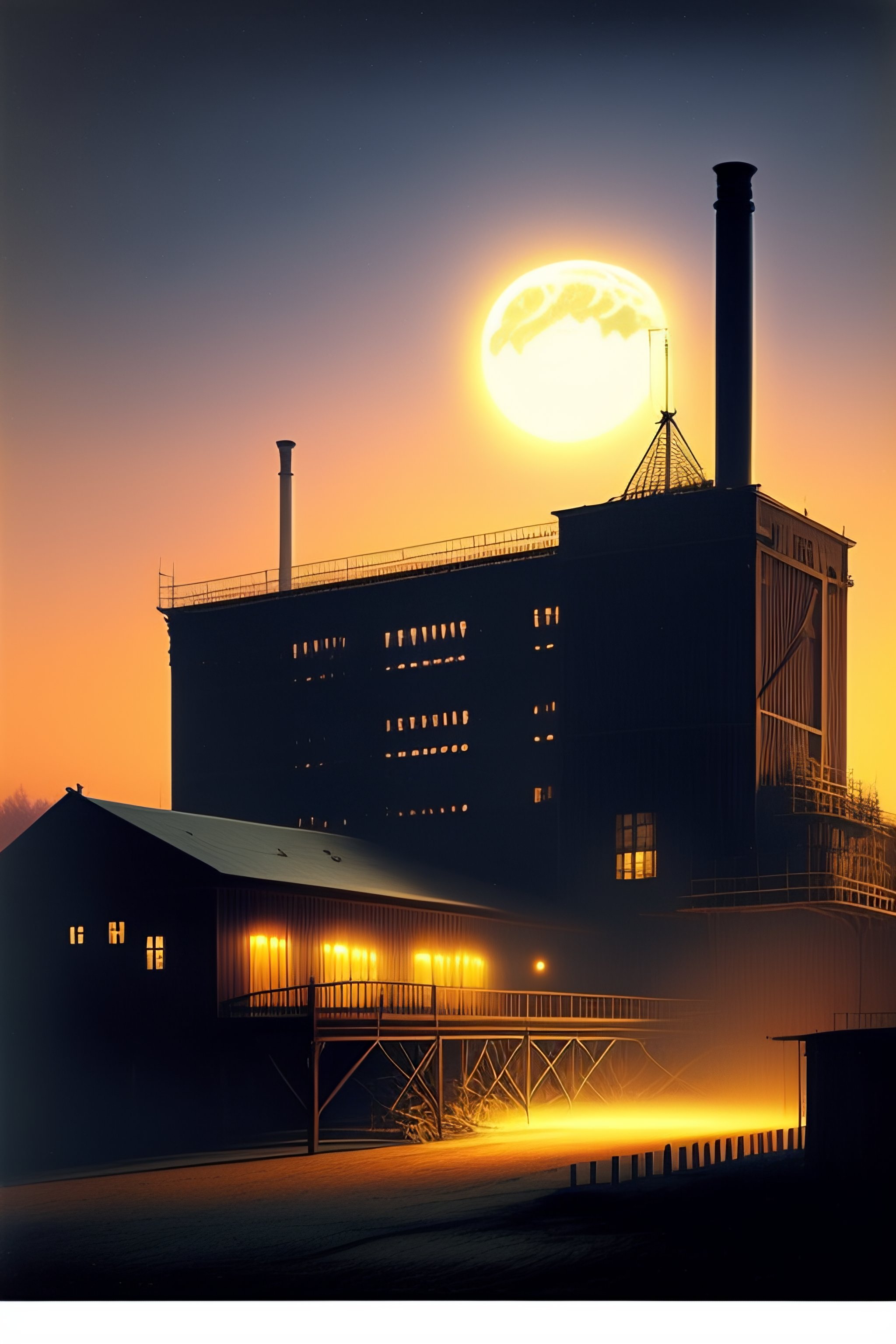 Lexica - A Victorian factory, large complex machinery, on a moonlight ...