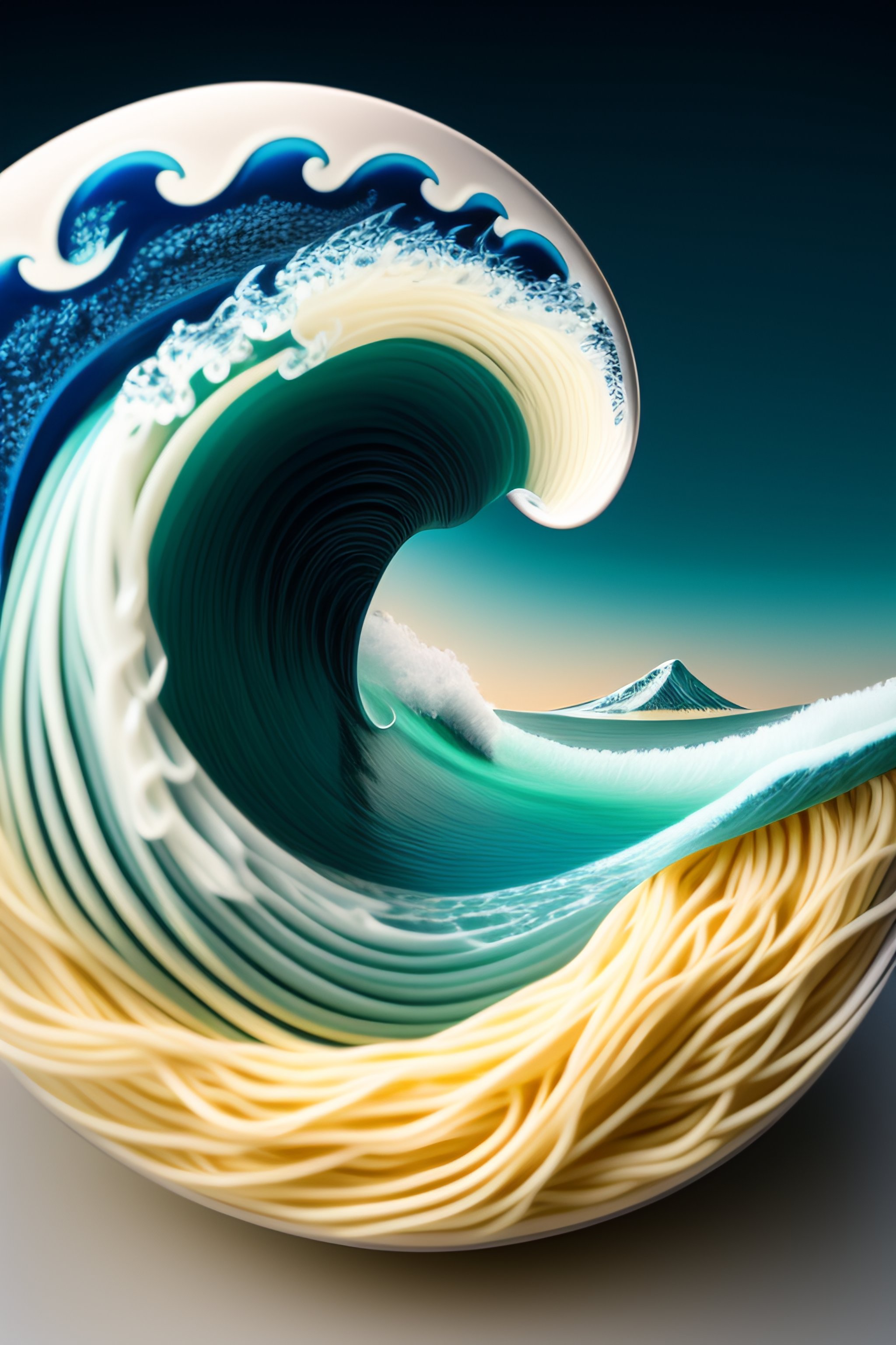 Lexica - Bowl with eyes, mouth and hair made of spaghett sinking in The ...