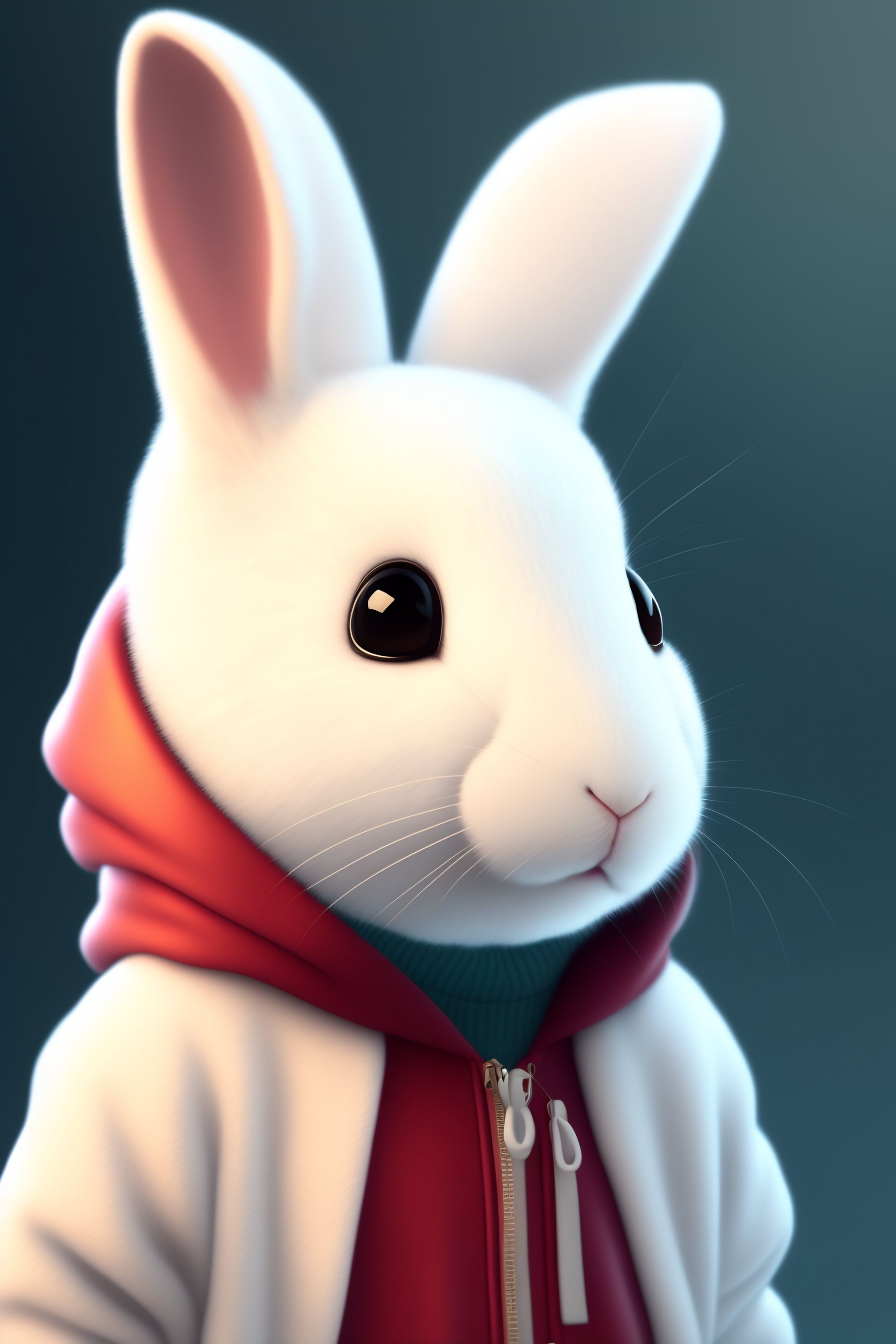 Lexica - A portrait of a cute white rabbit wearing a hood in the style ...