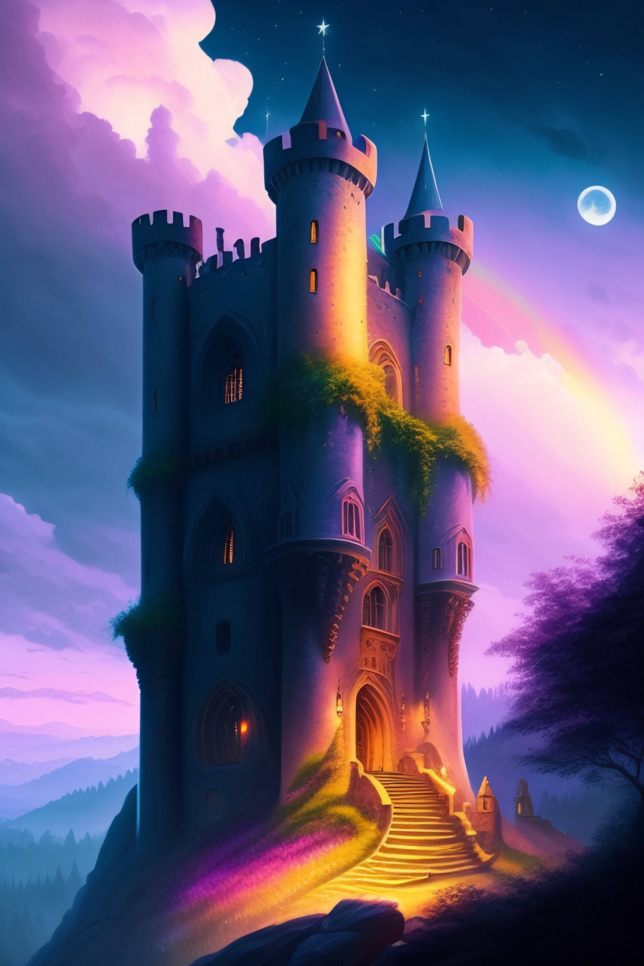 Lexica - Legendary rainbow Lilium longiflorum over a medieval castle at ...