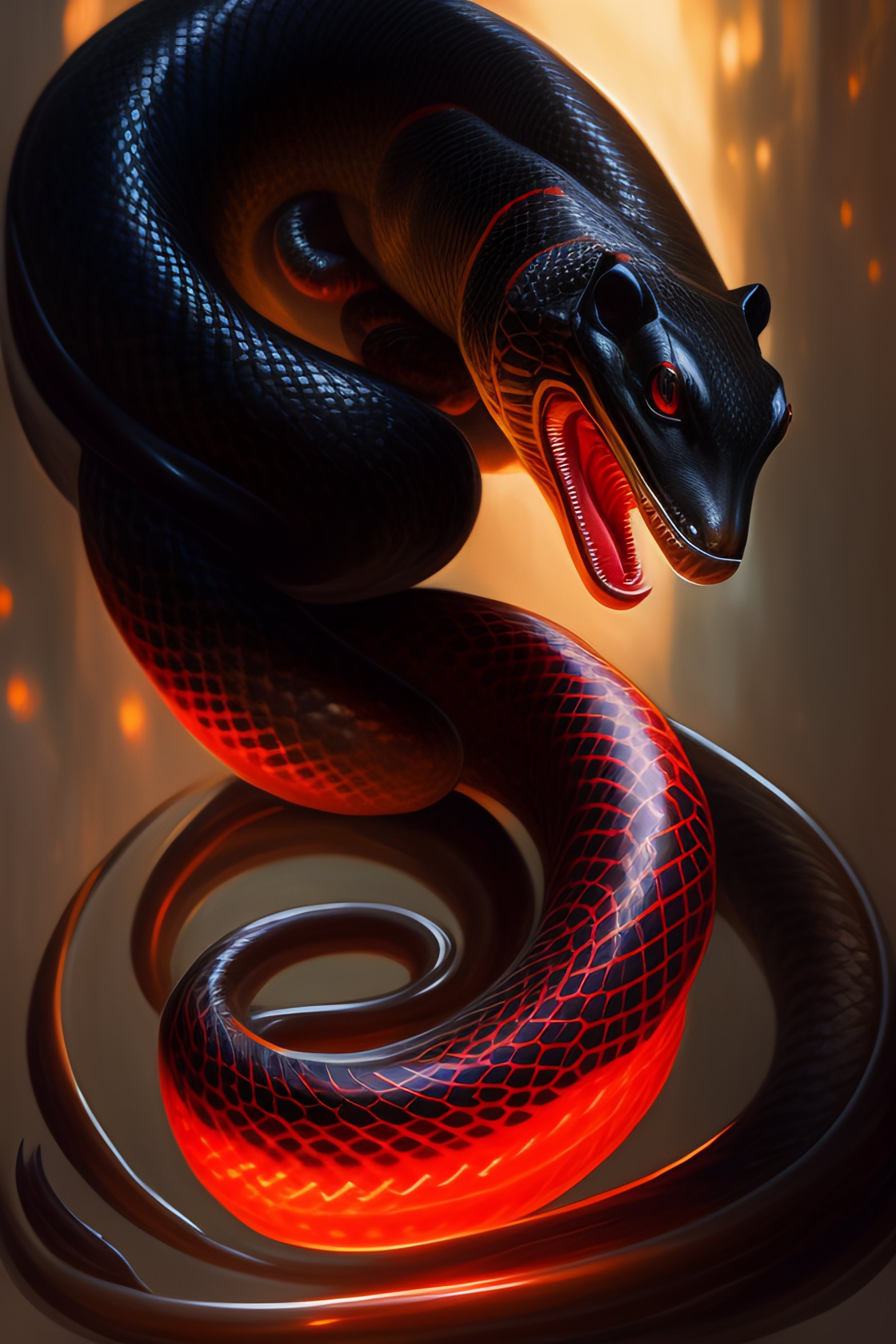 Lexica - Black colored snake!, red snake eyes, coiled body, threatening ...