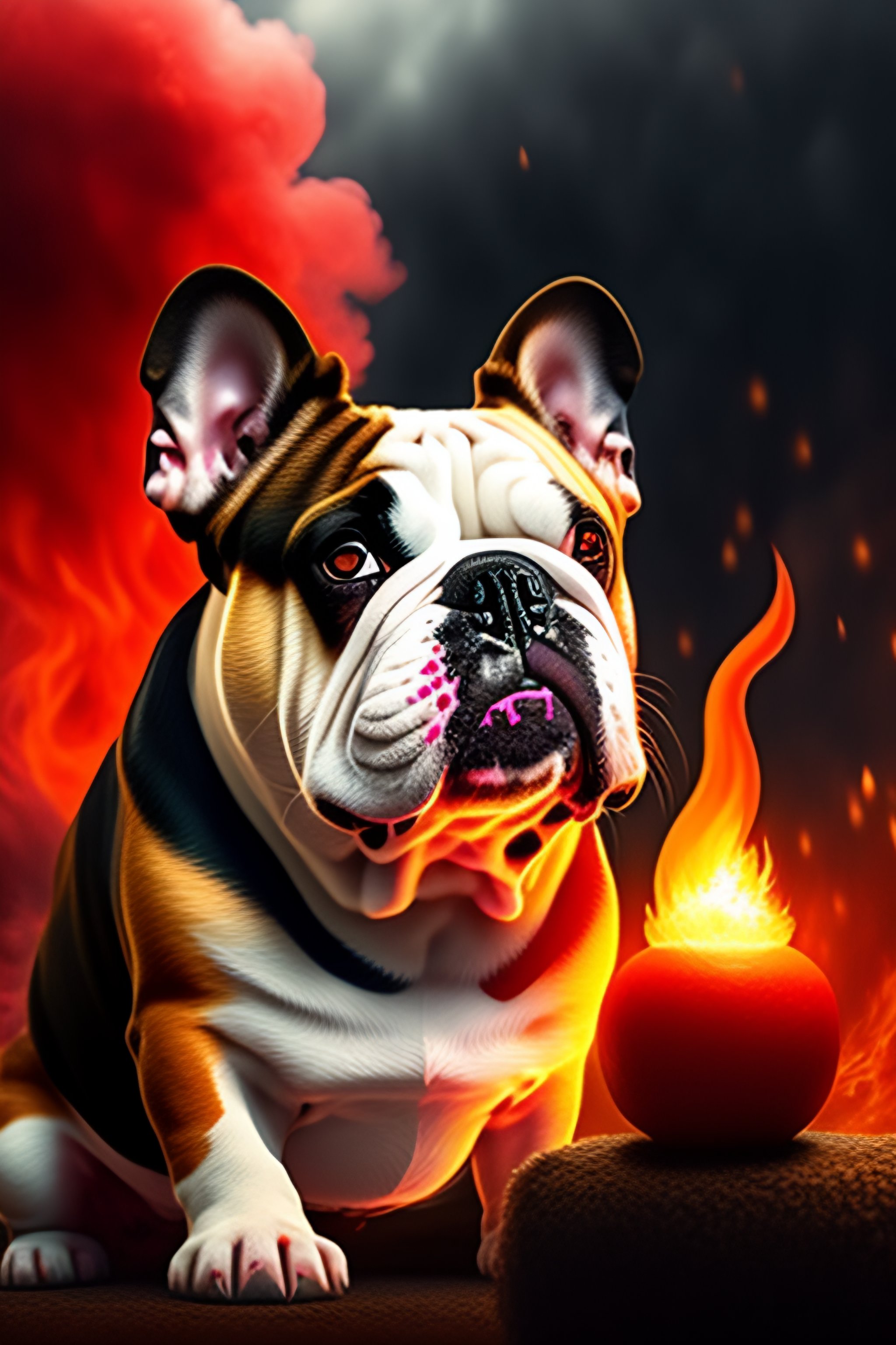 Lexica - Evil bulldog with fire from hair is looking at evil red ...