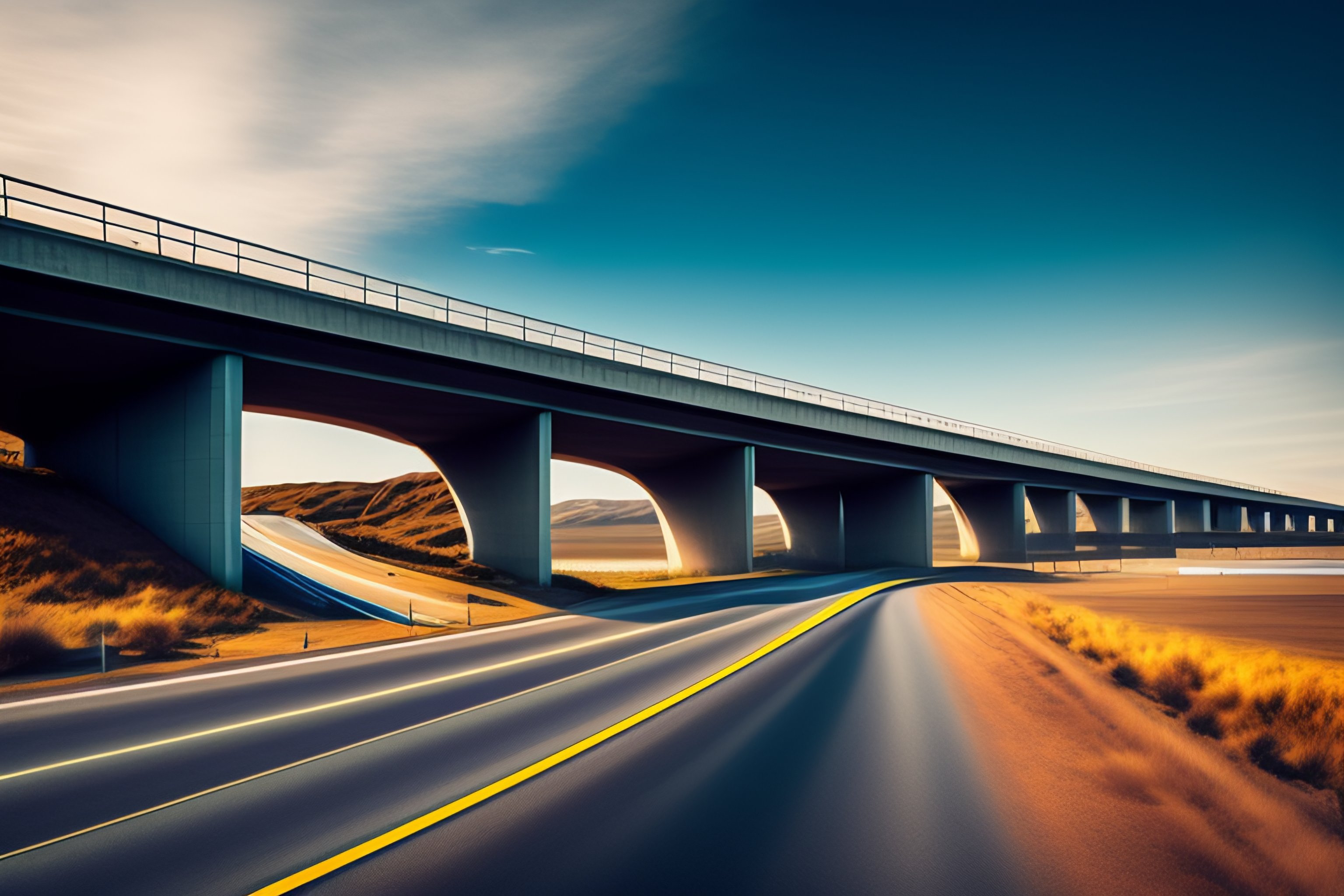 Lexica - Highway overpass with road sign on it