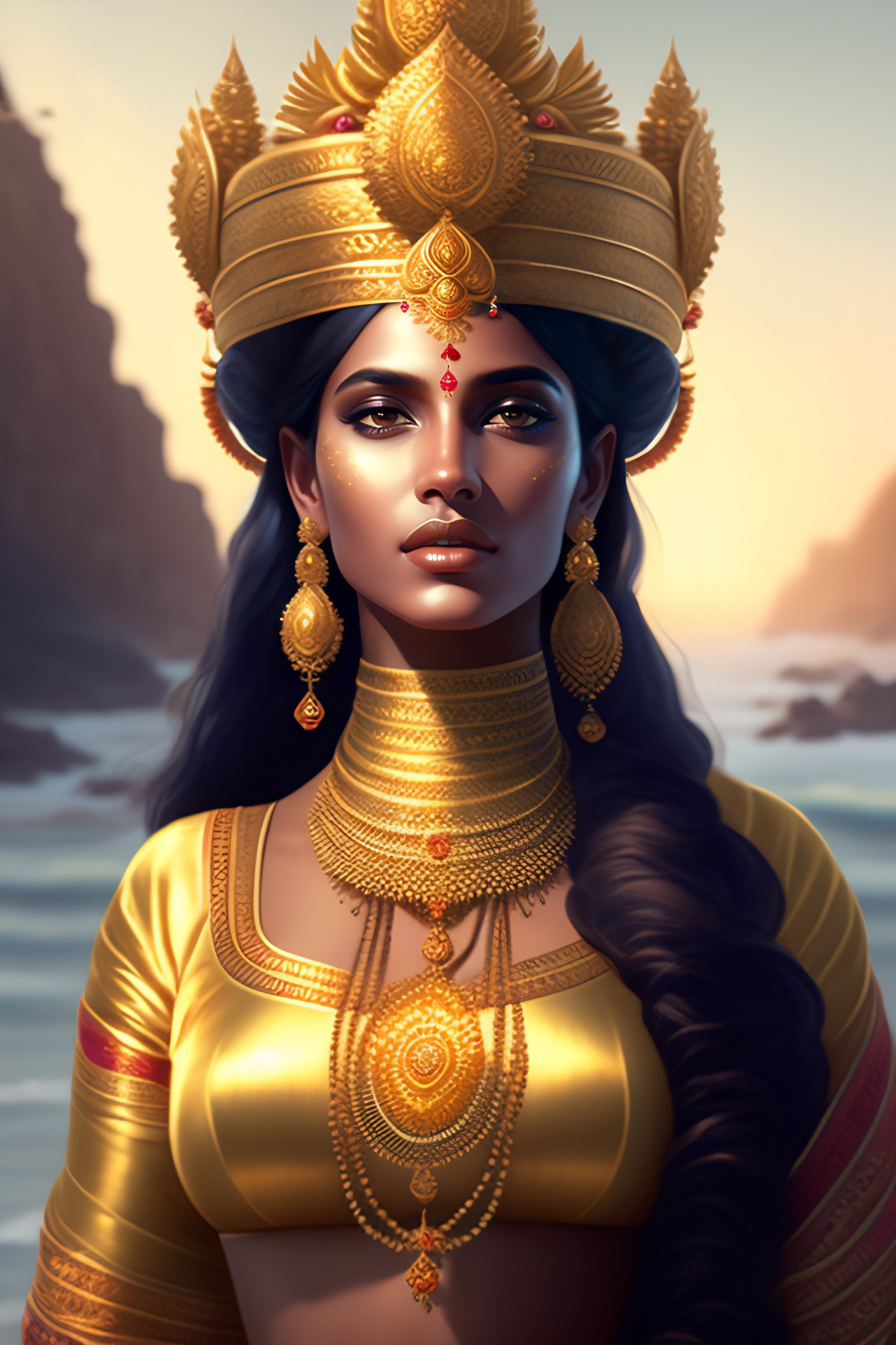 Lexica - Beautiful hindu godess wearing Highly ornamented golden hindu ...