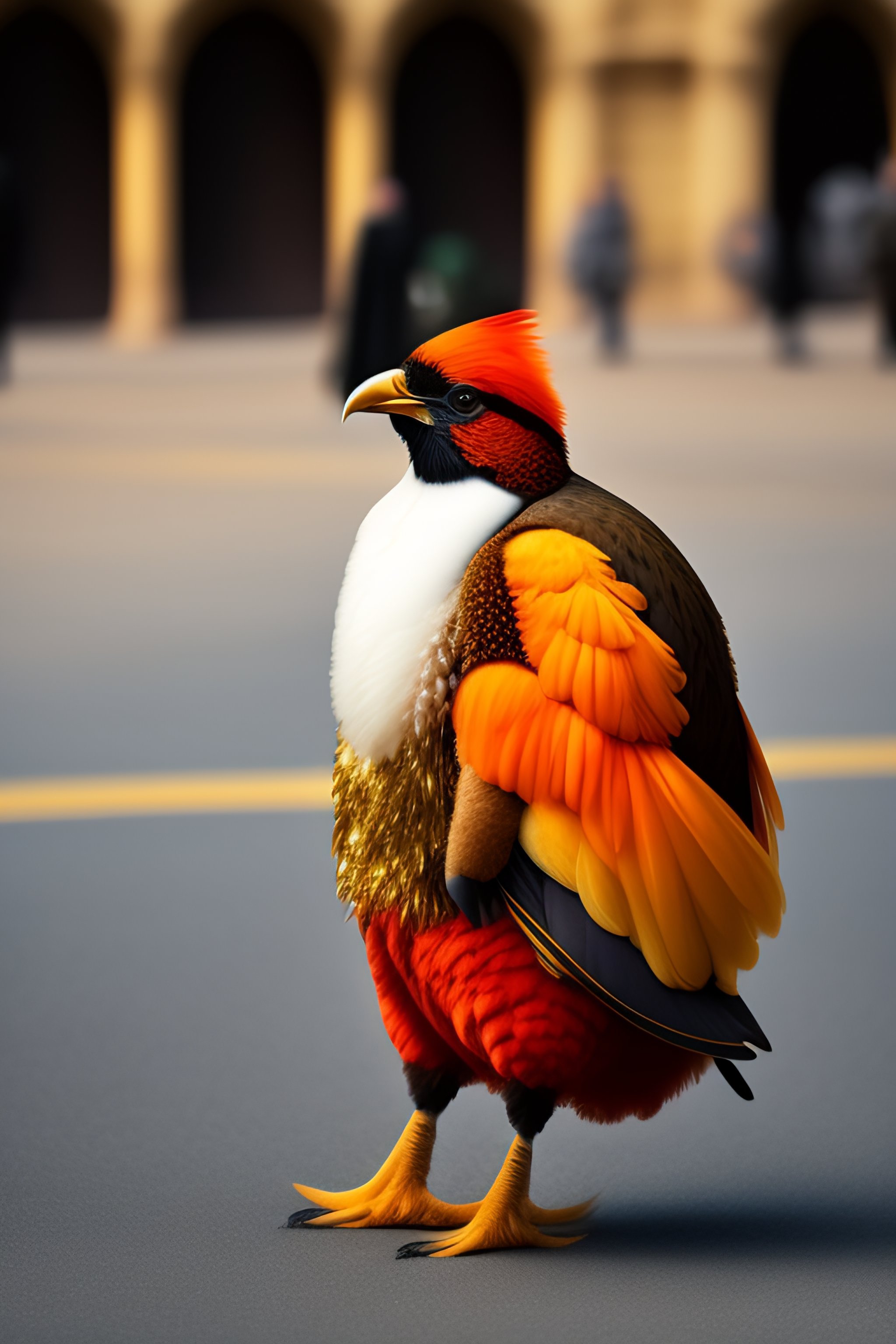 Lexica - A human-sized bird dressed like Flava Flave, full body picture