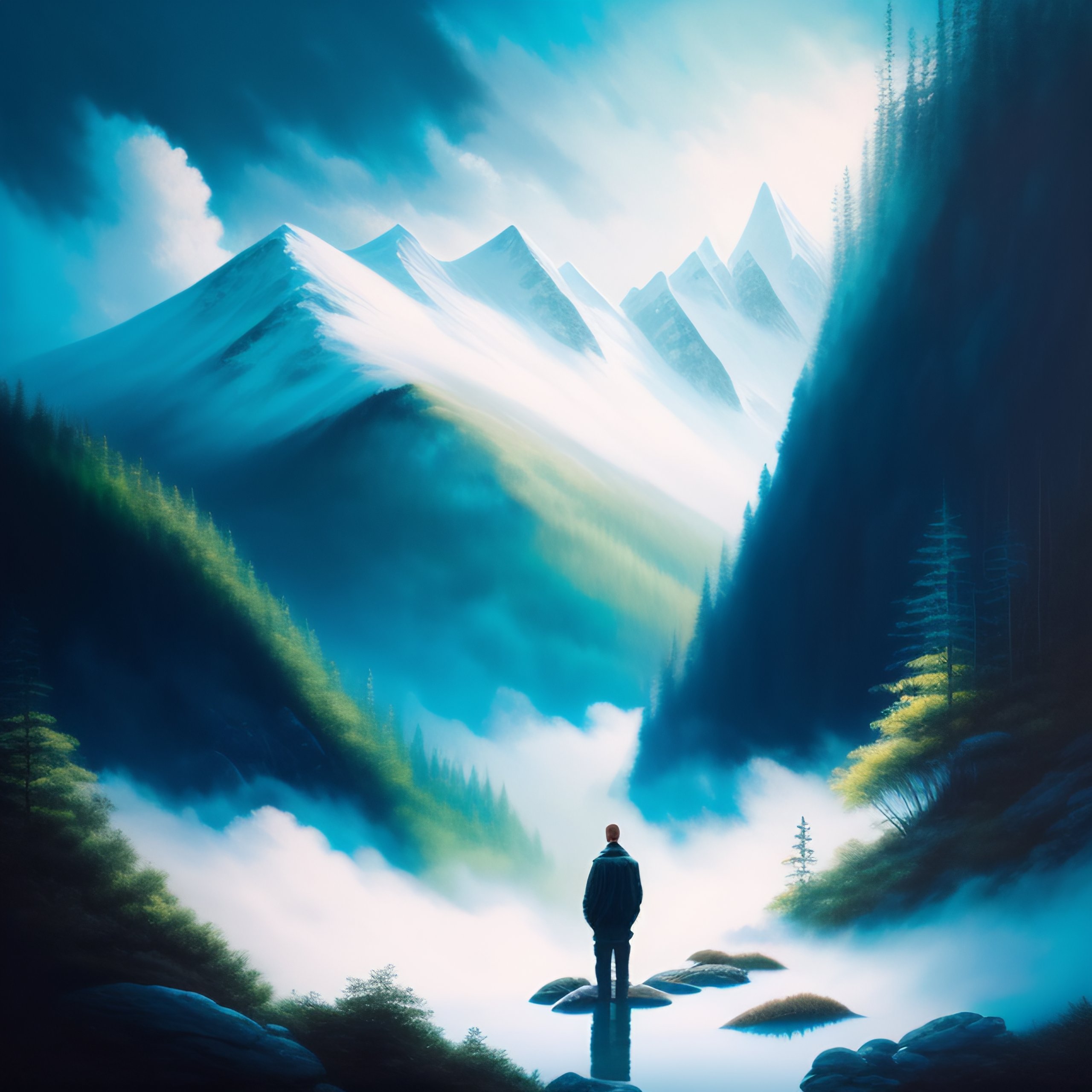 Lexica - A lush landscape, atmospheric, forest far away, blue ocean ...