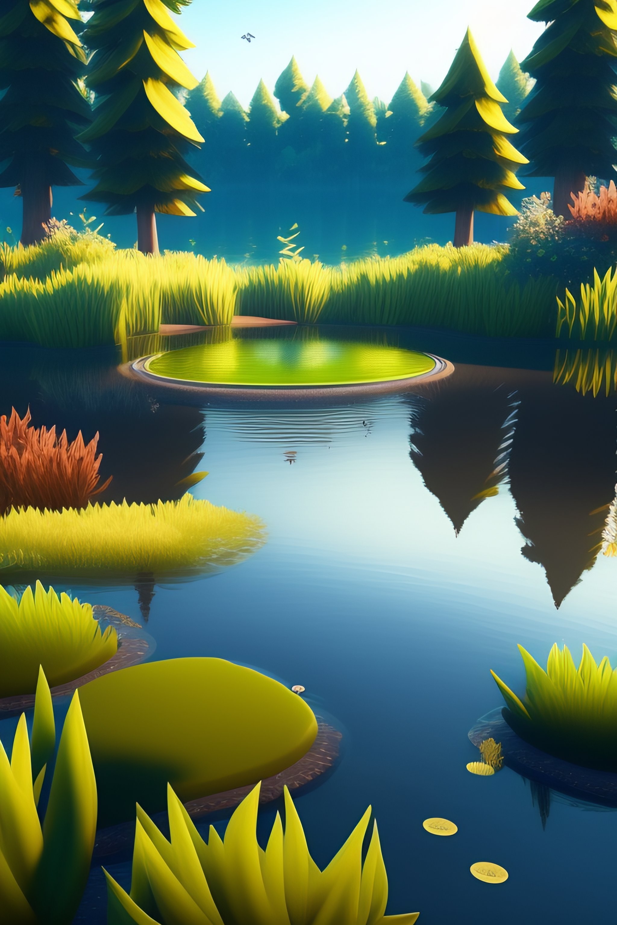 Lexica - Pond with ripples in the water fornite style