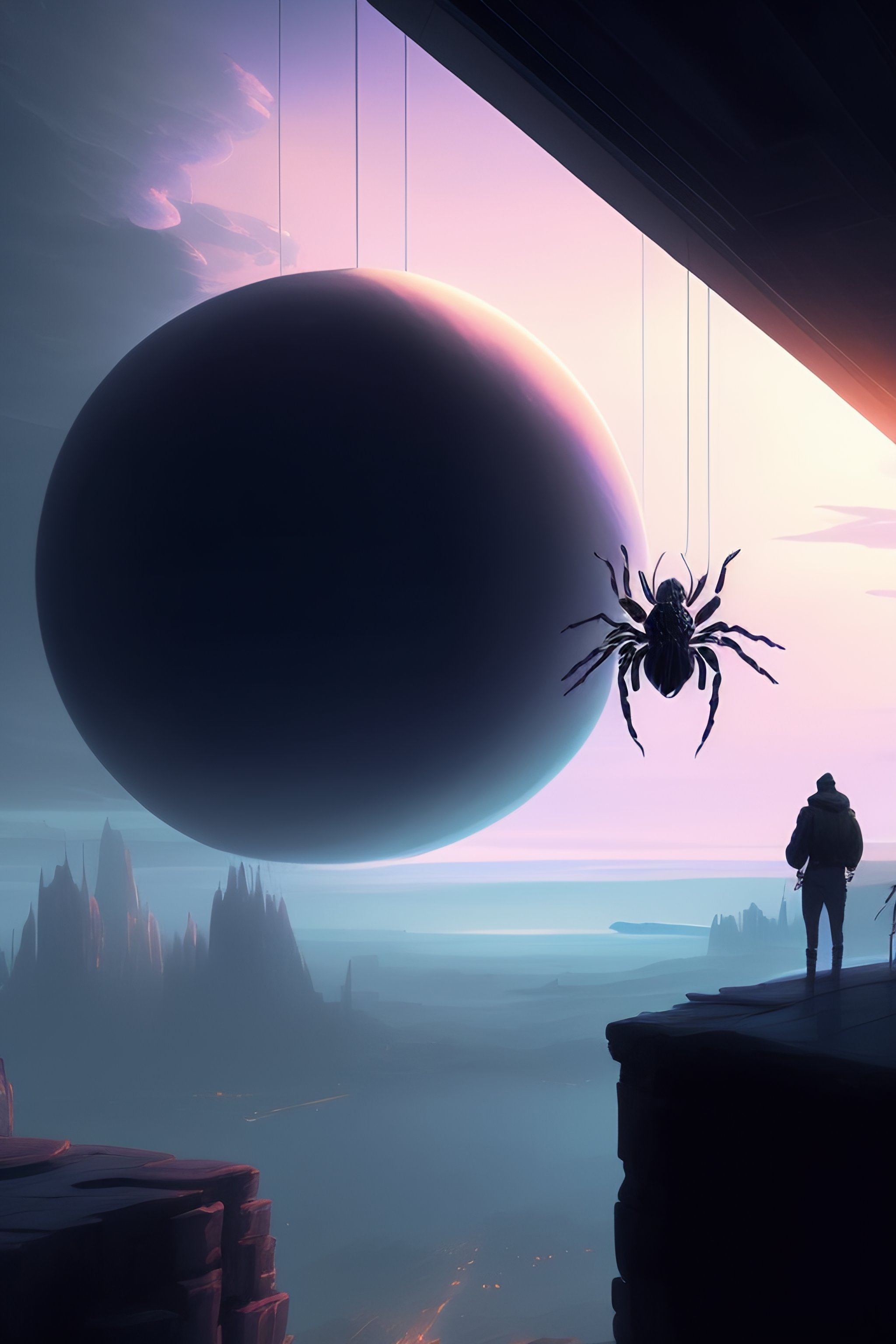 Lexica - Giant anthropomorphic spider hanging from ceiling, sketch ...