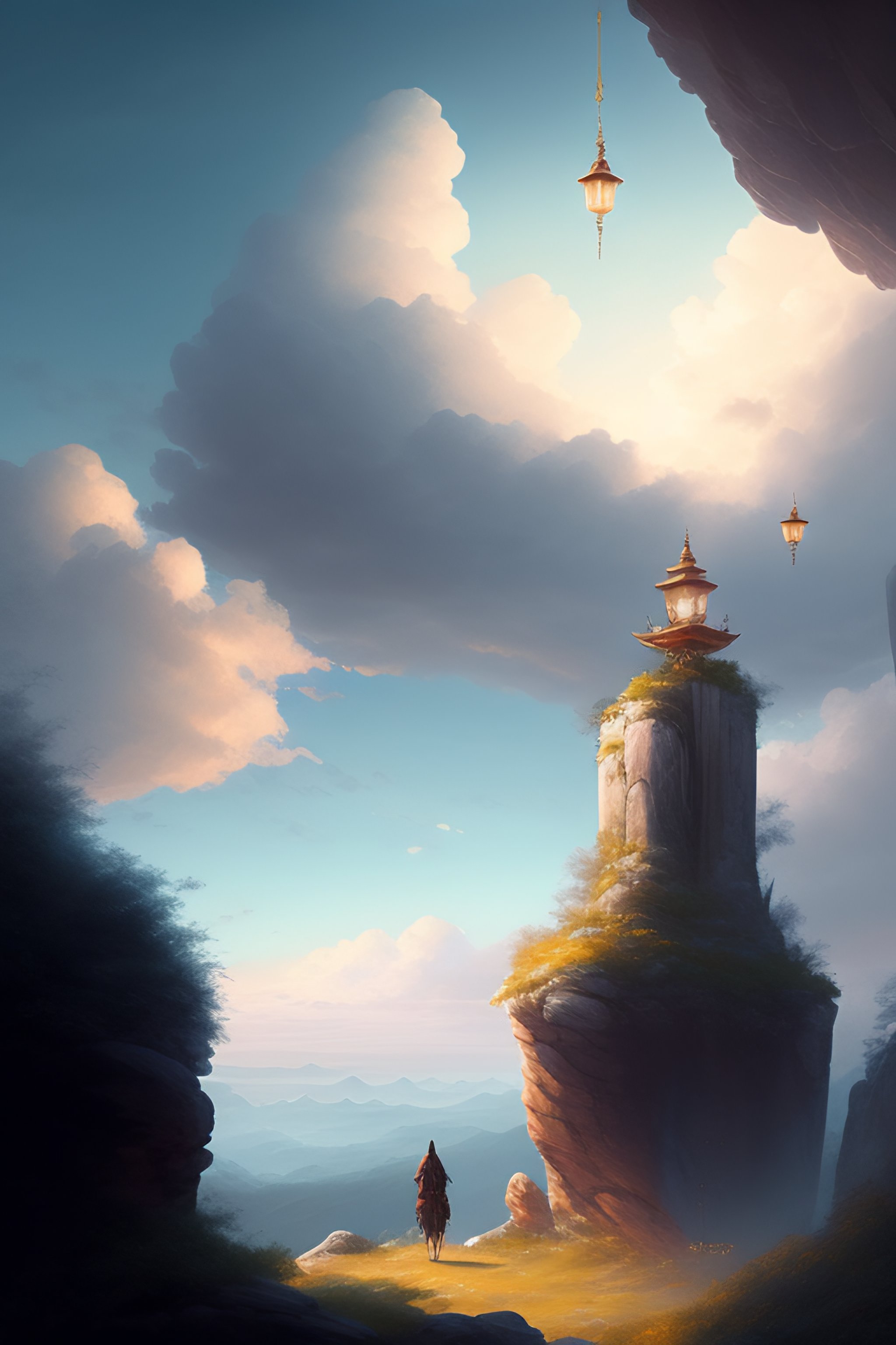 Lexica - Wind deity enjoying the view from his stone heavenly palace ...