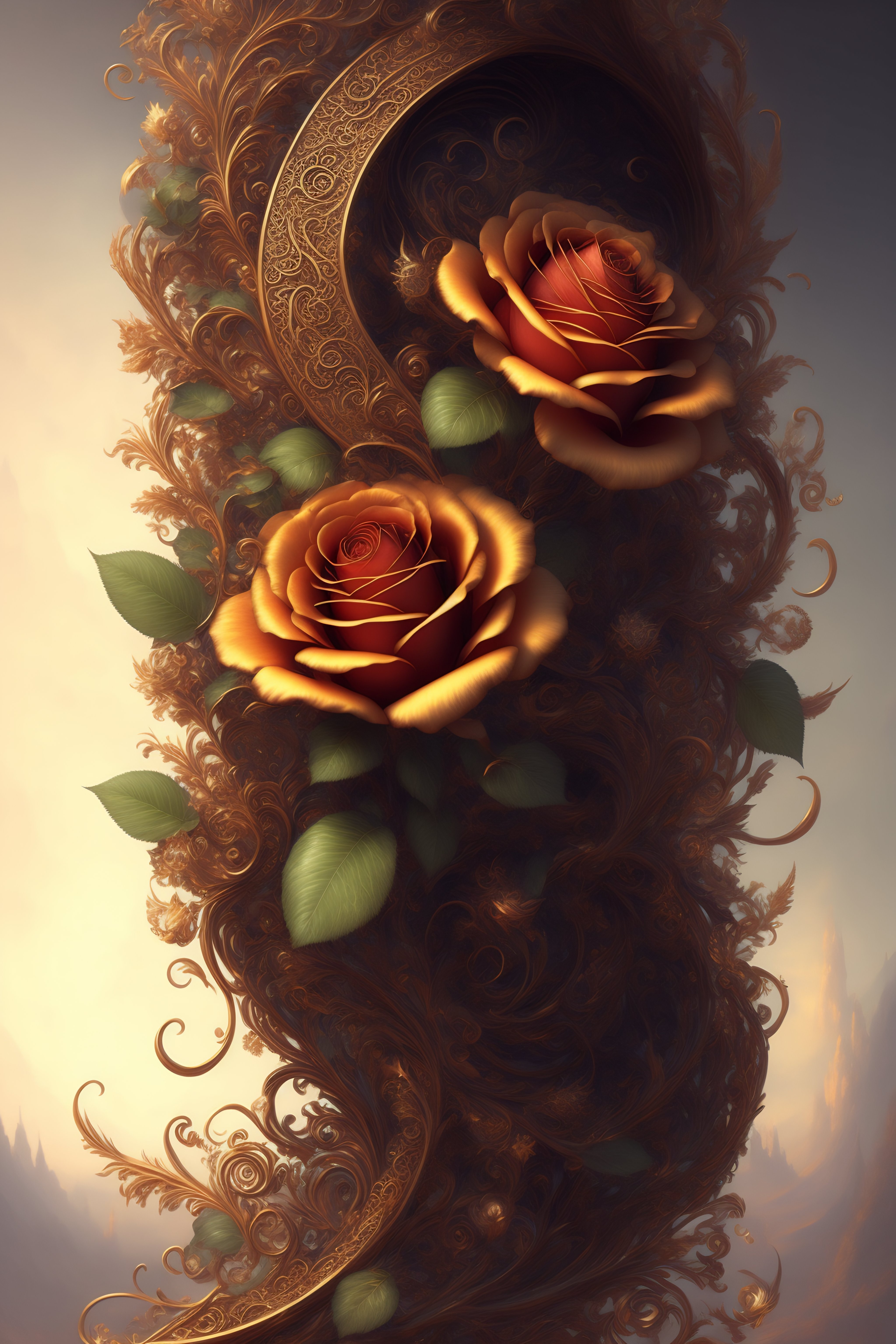 Lexica - Magnificent fantasy stylized rose bouquet intertwined with ...