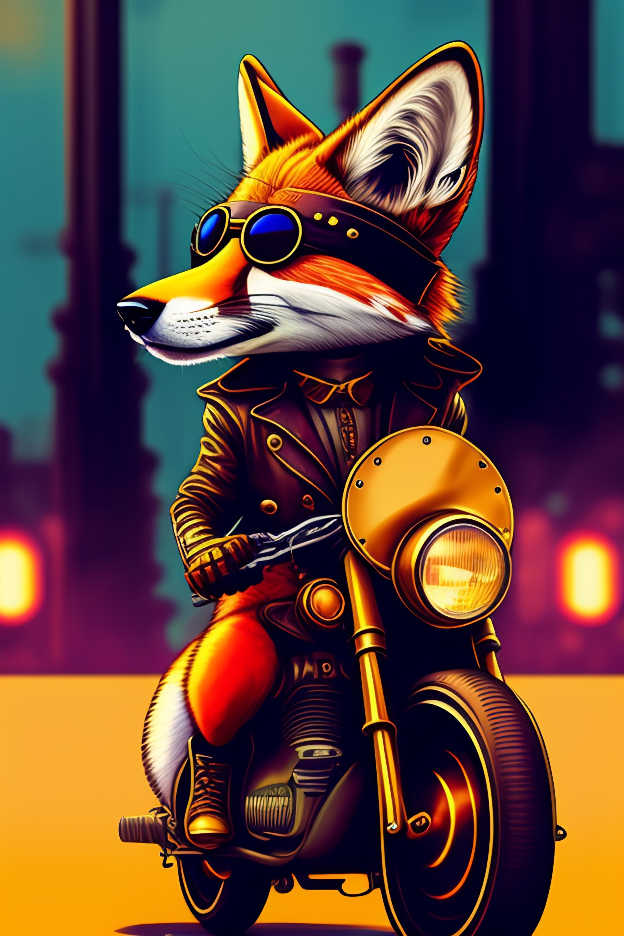 Lexica - A steampunk fox fursona with boots sitting on a vespa moped ...