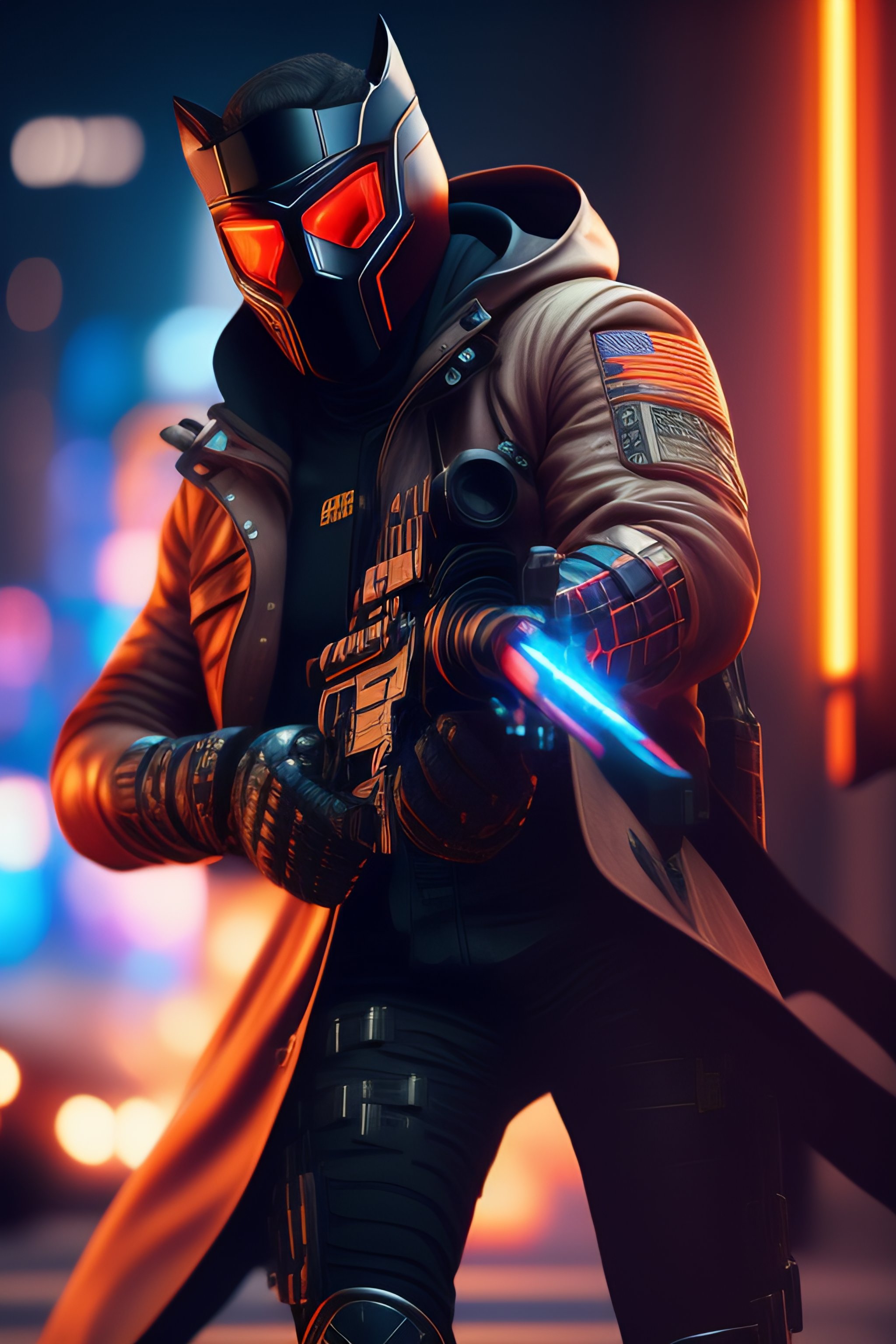 Lexica - Futeristic cyberpunk masked assassin, shooting gun, hyper ...