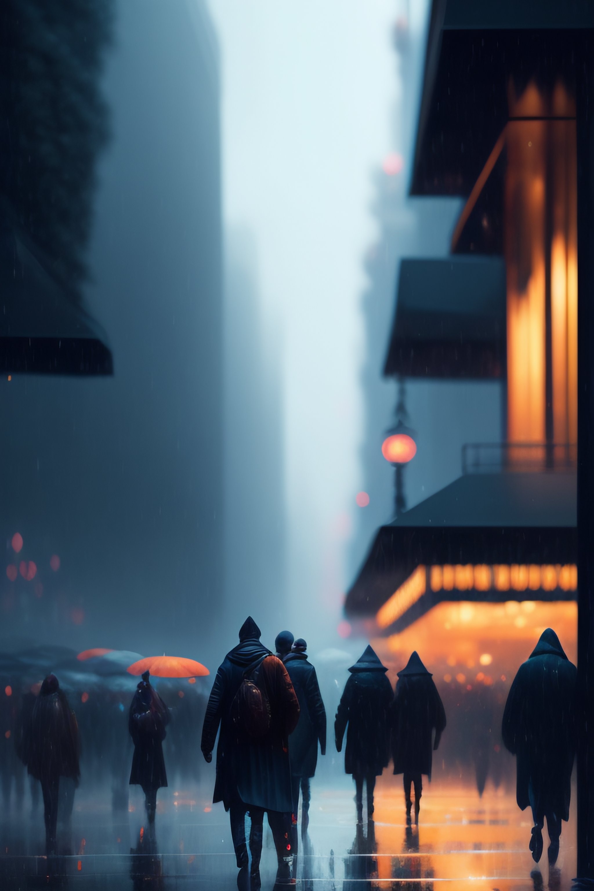 Lexica - Abstract crowd walking at night, raining, crowd reflex, depth ...