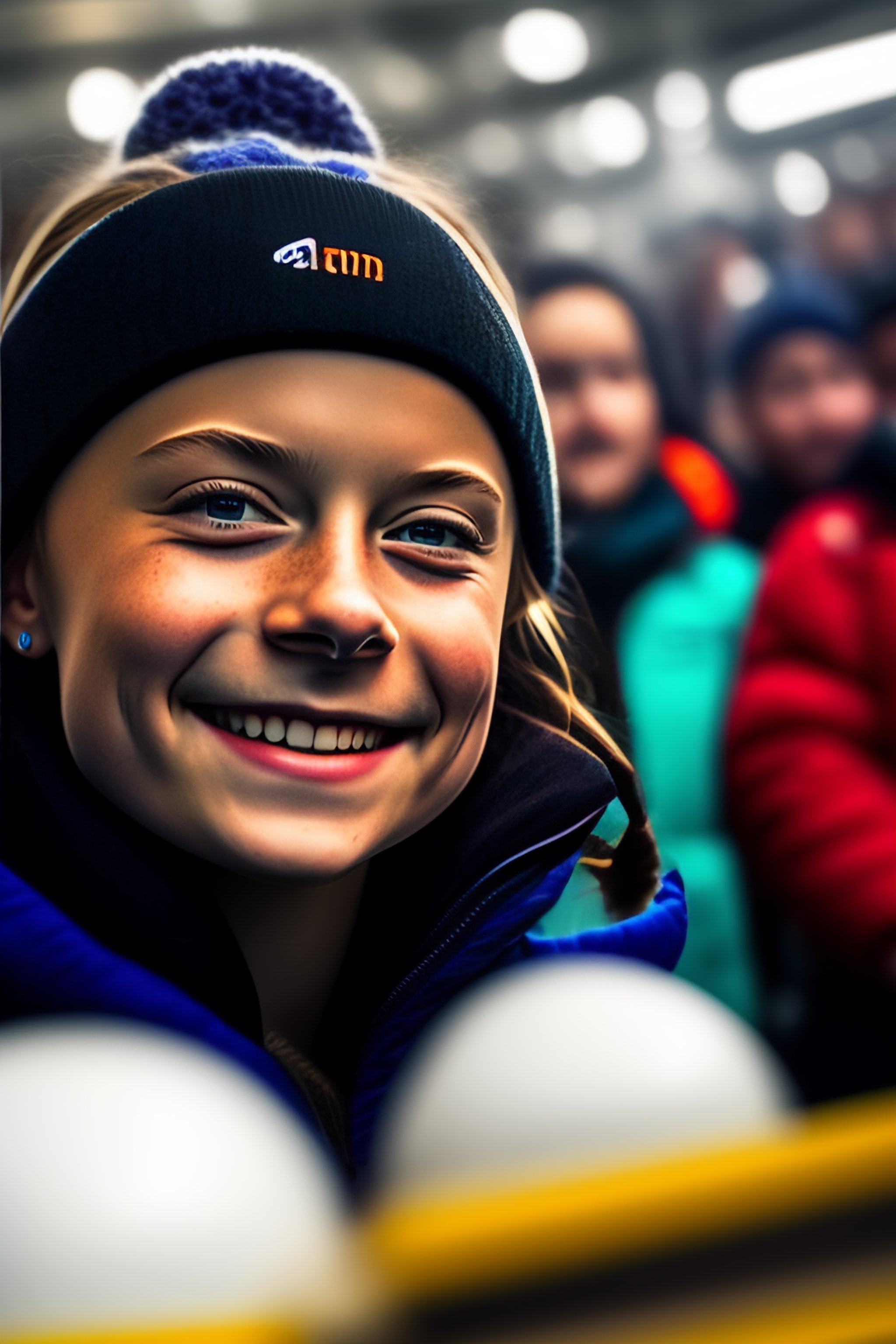 Lexica - Smiling greta thunberg with a factory with smoke