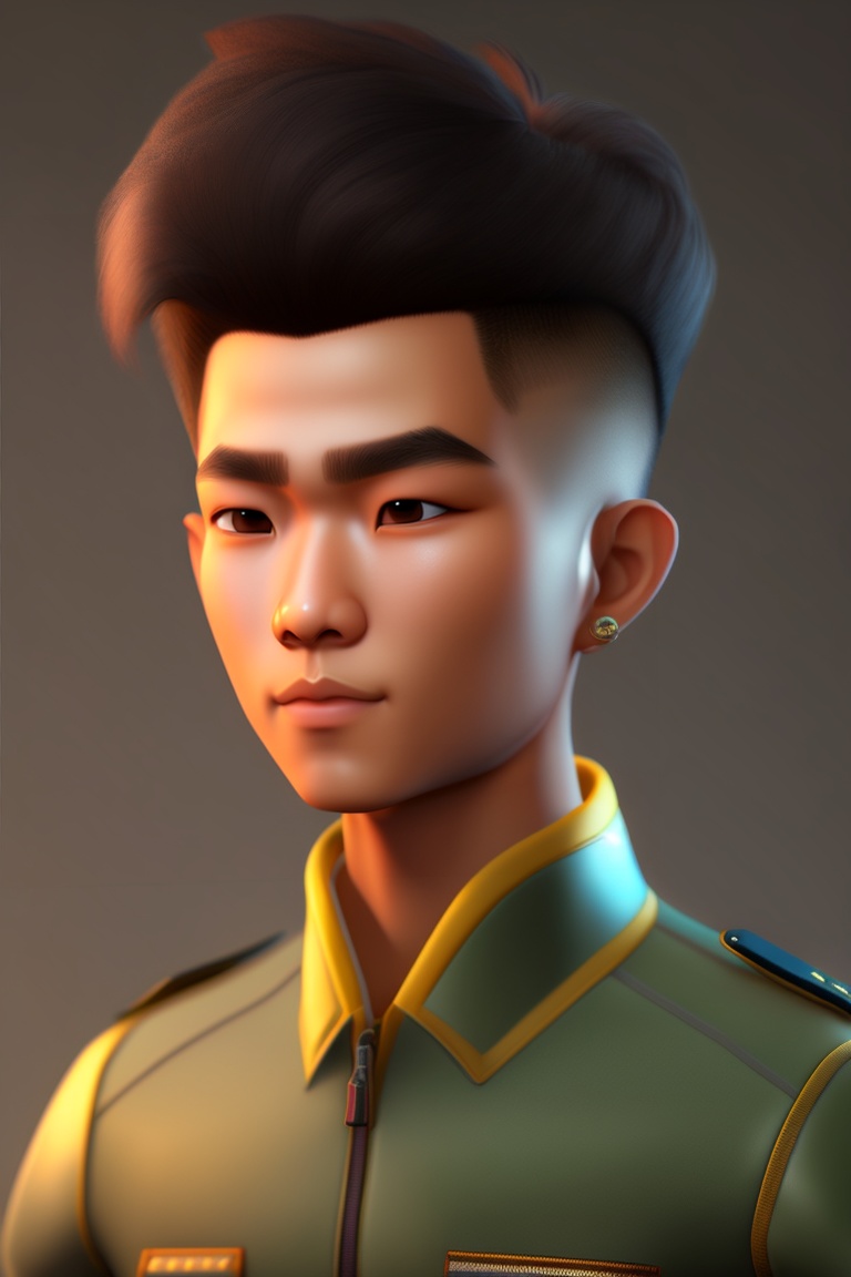 Lexica - Asian boy, 18 years old, squiff hair, 3D cartoon, look at ...