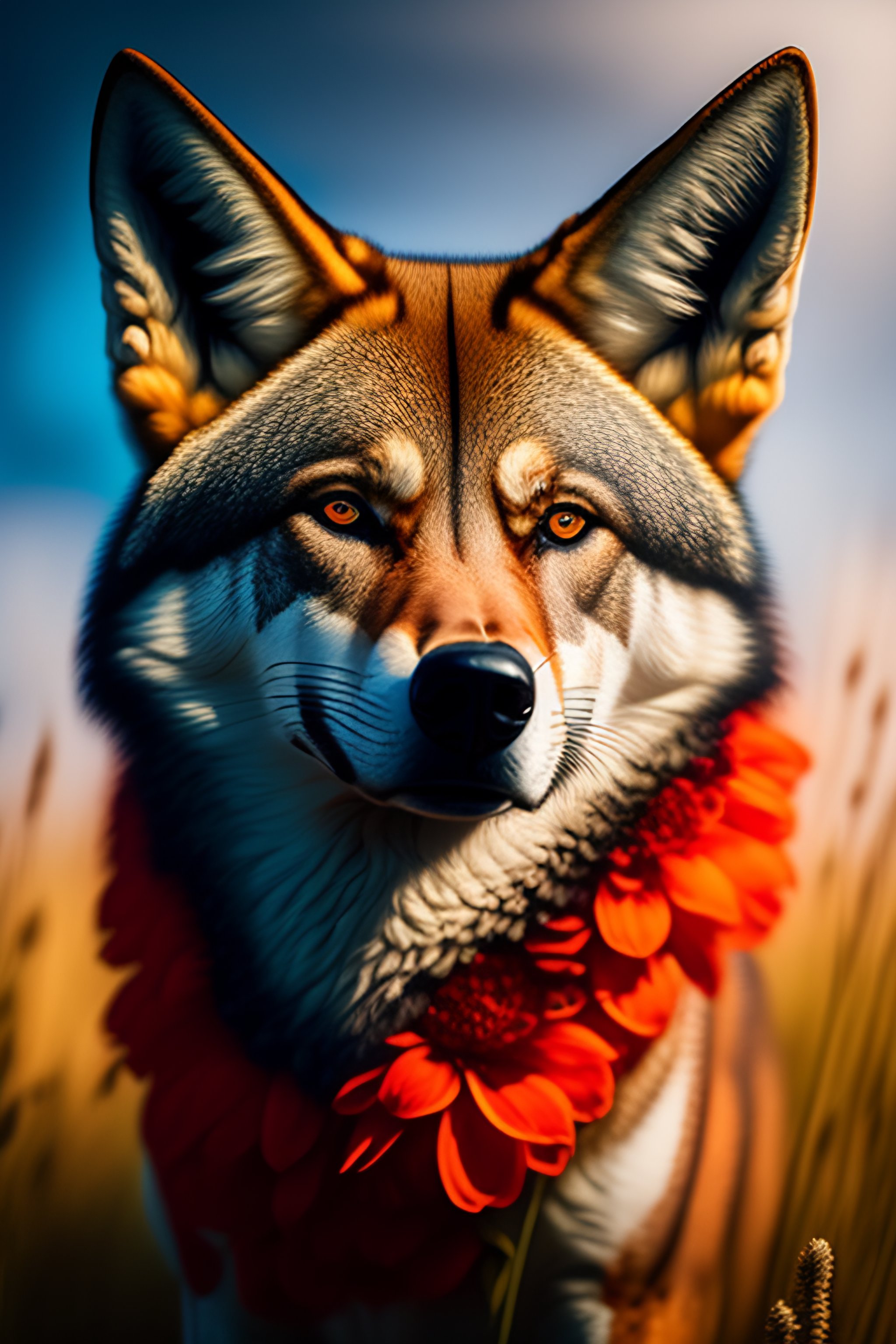 Lexica - A portrait of a red wolf made of flowers,