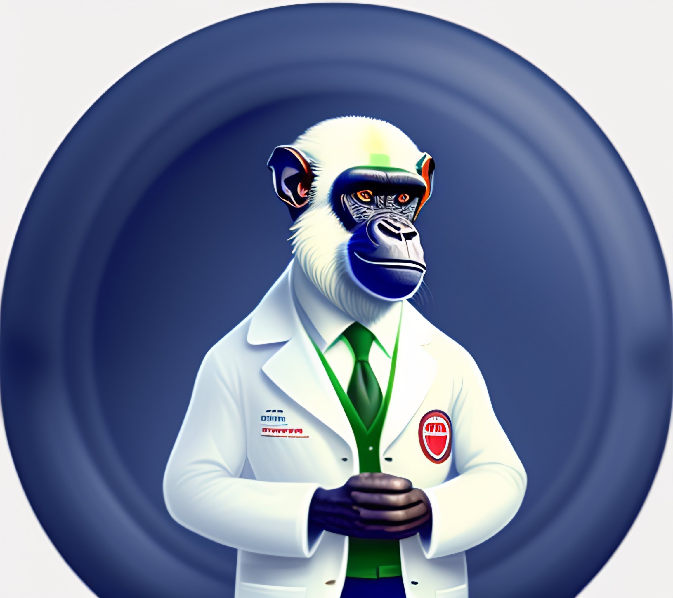 Lexica - Logo of An anthropomorphic ape in a white lab coat suit