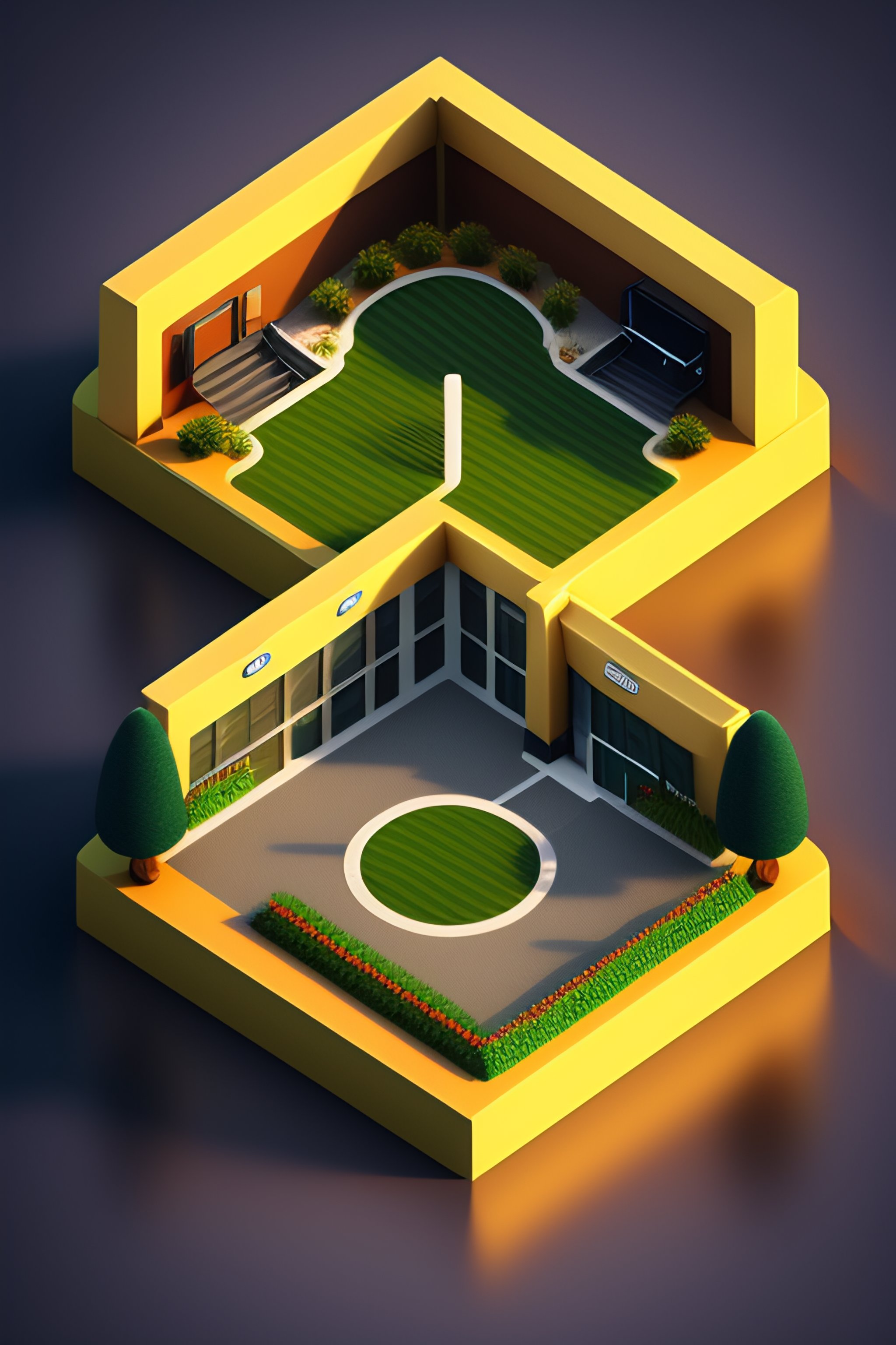 Lexica - Isometric view of a clubhouse at a golf course