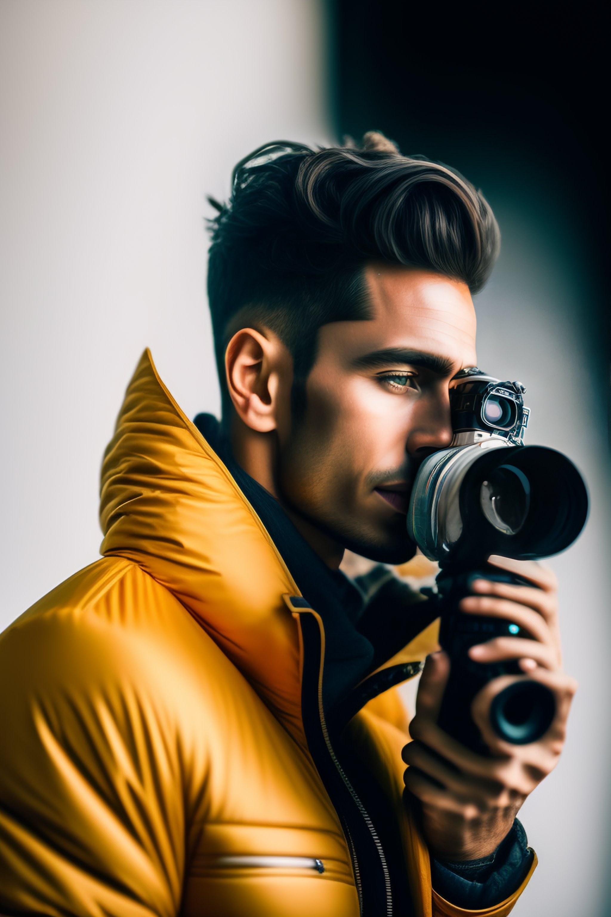 Lexica - Realistic male photographer looking through a medium format ...