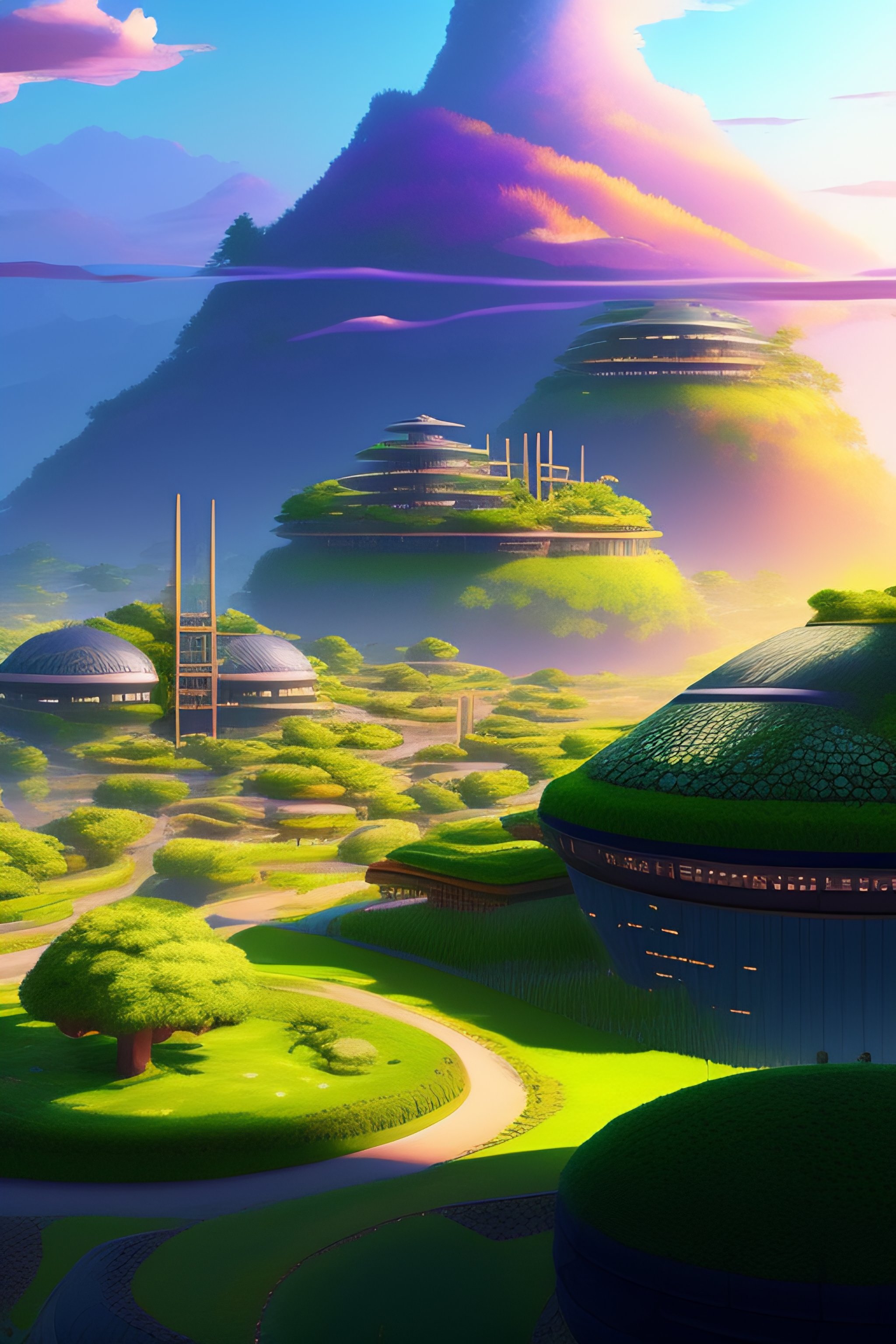 Lexica - Realistic Solarpunk utopian farmland, from the roof, many ...